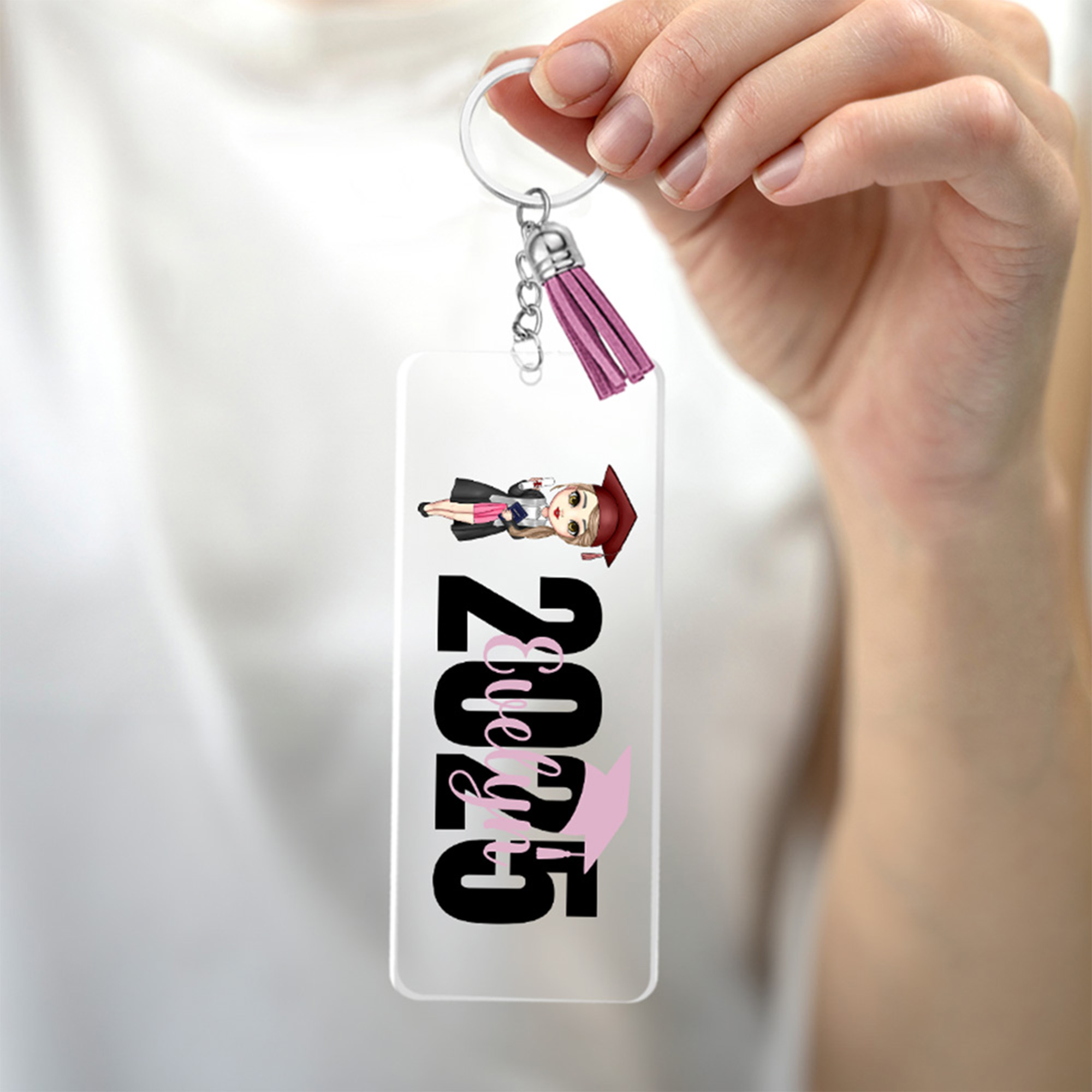 Personalised Grad Cap Cartoon Character Tassel Acrylic Keychain with ...