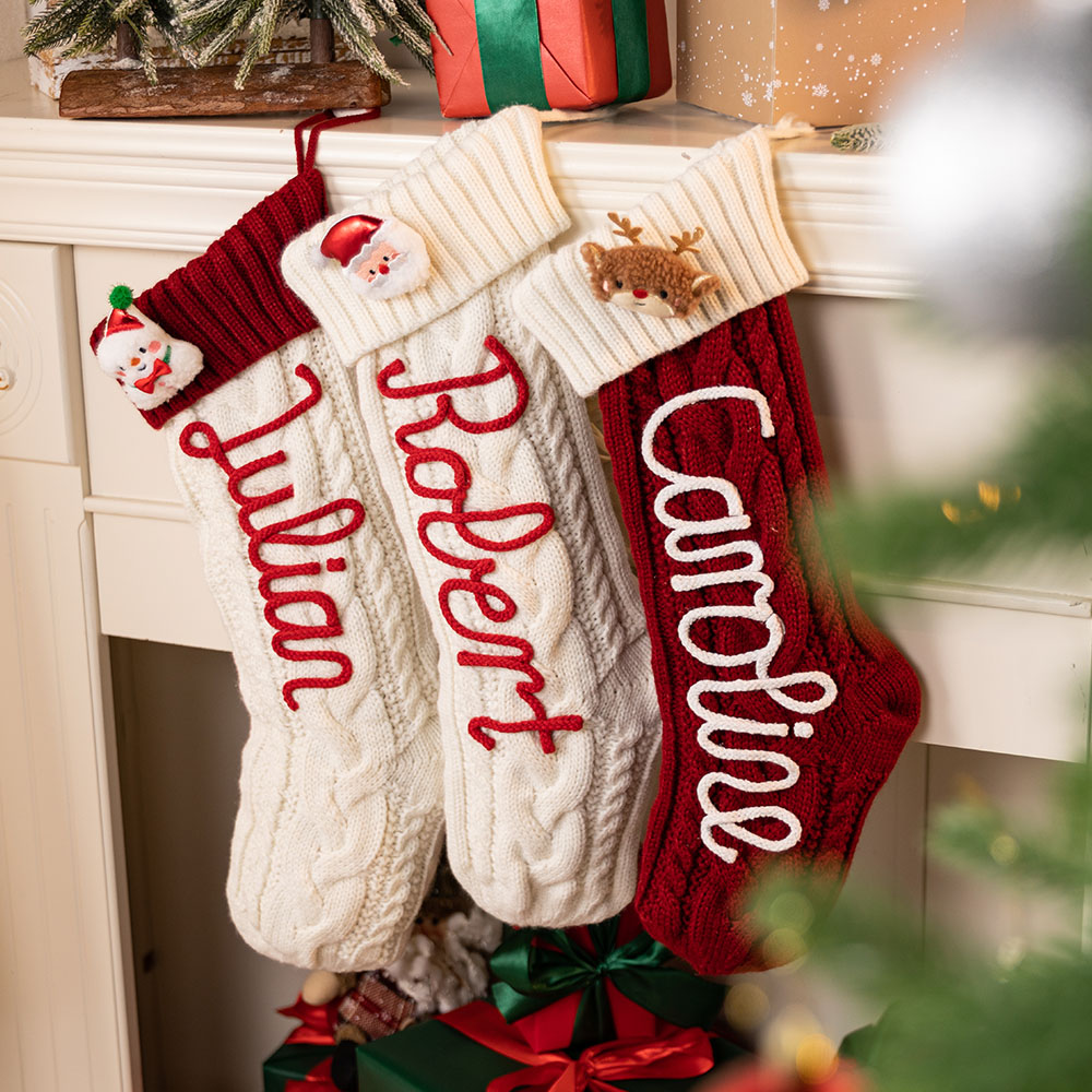 Personalized Snowman Santa Claus Elk Knitted Christmas Stocking with ...