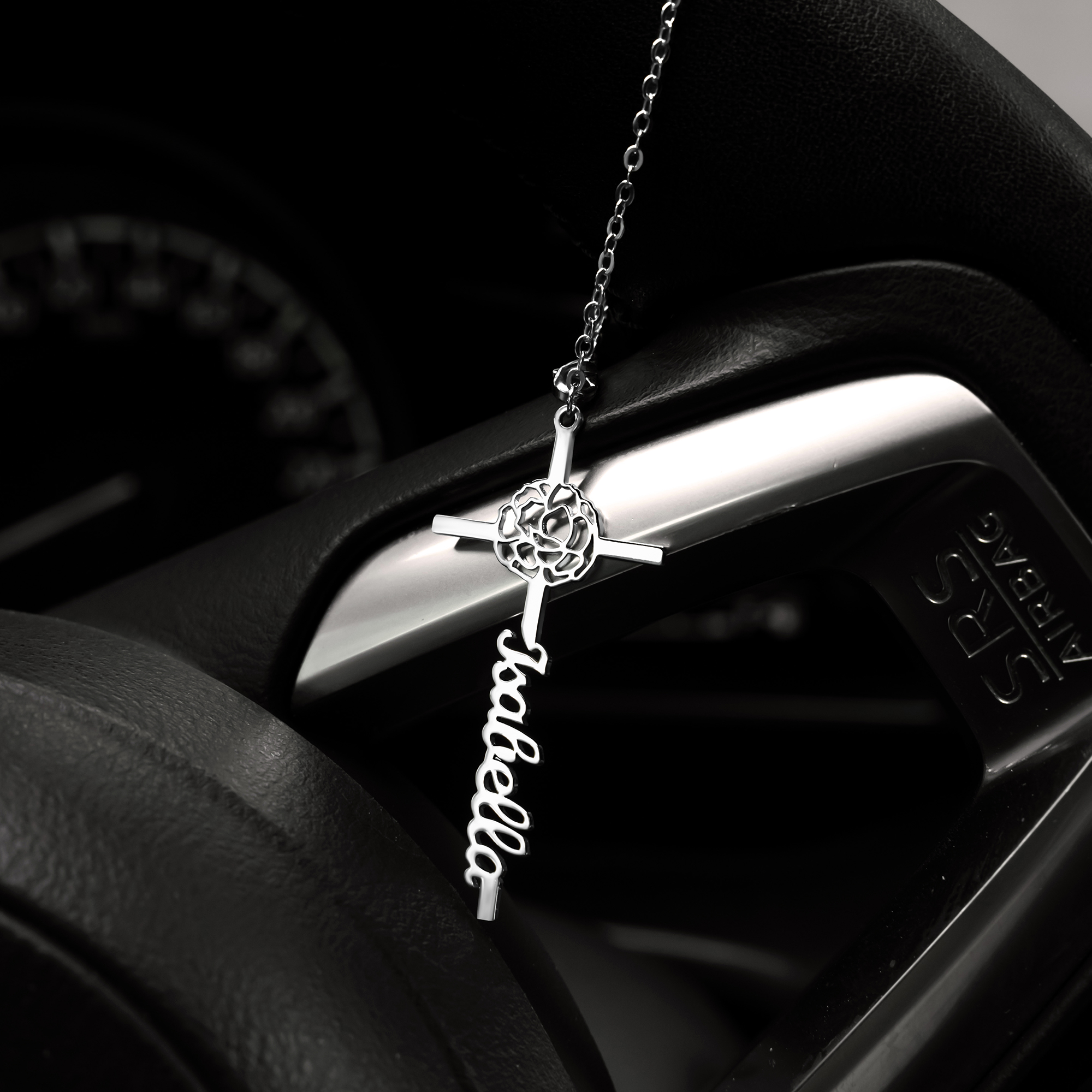 Guided By Faith Adorned With Flower - Personalised Name Cross Steering ...