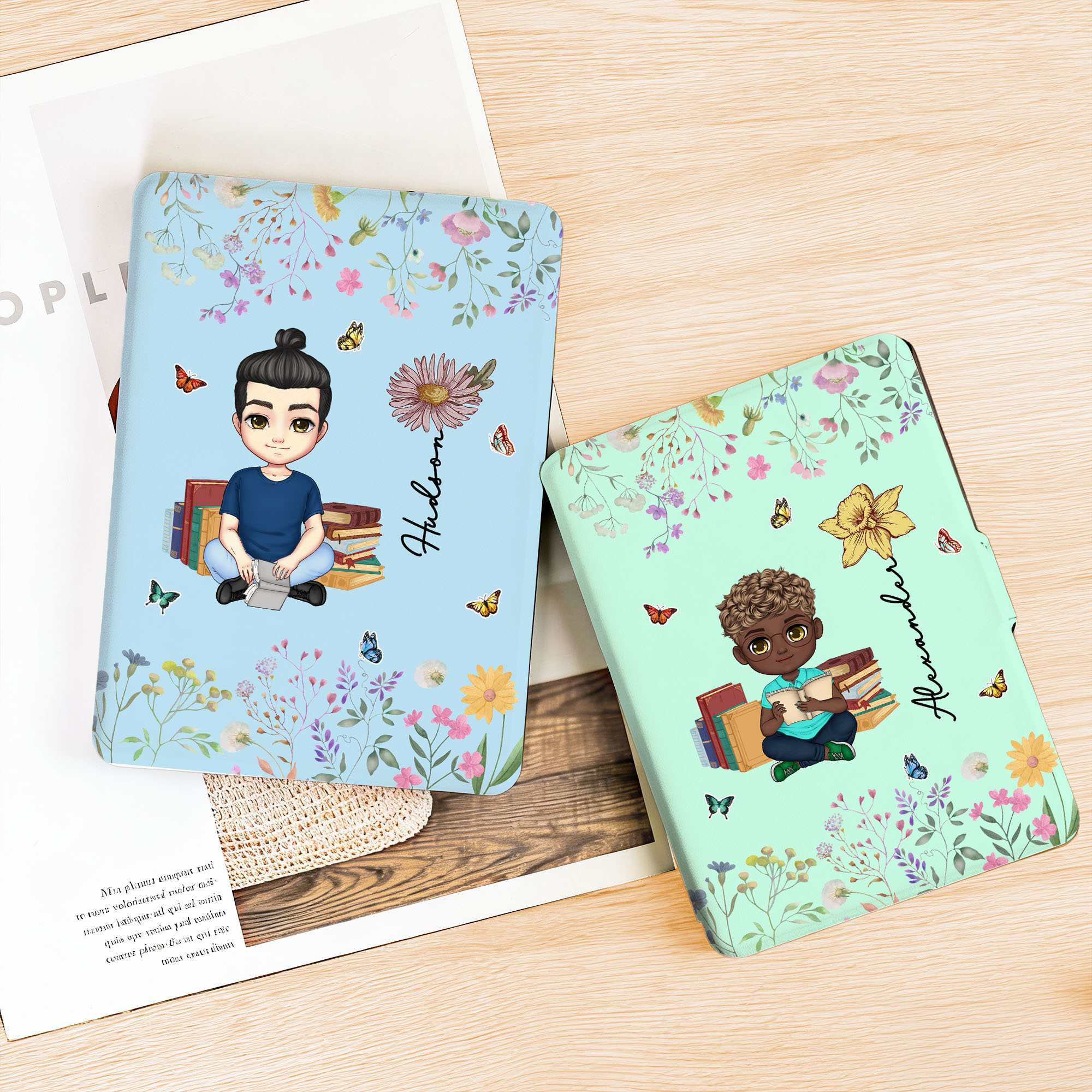 Personalized Cartoon Charatcer Birth Flower Kindle Case with Name for ...