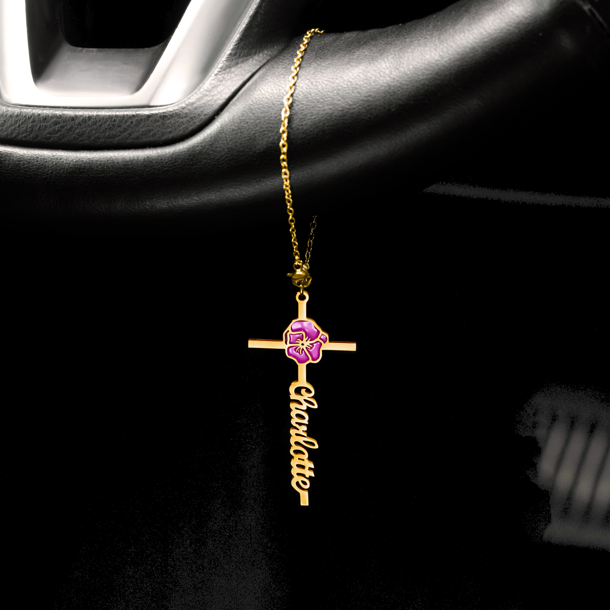 Guided By Faith Adorned With Flower - Personalized Name Cross Steering ...