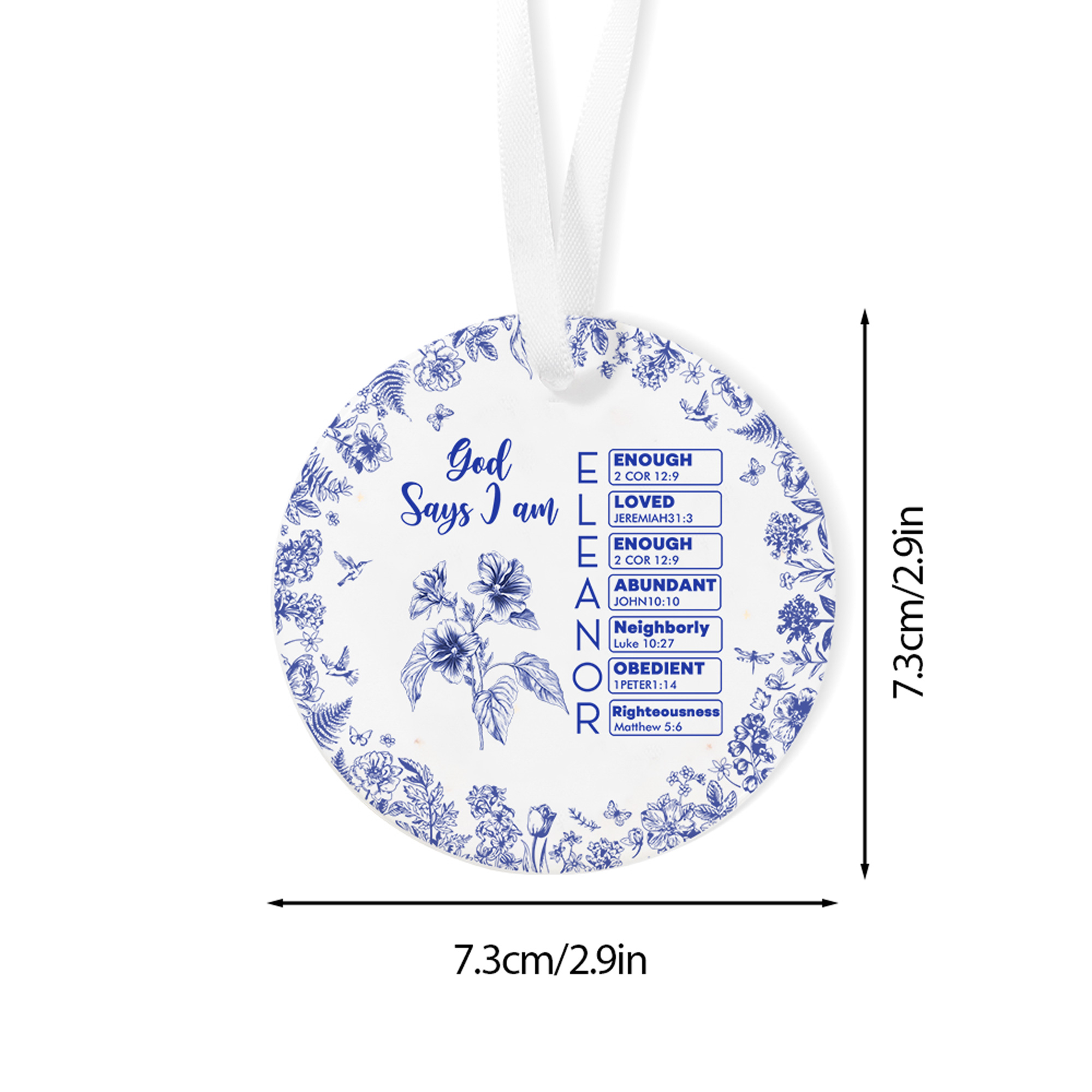Personalized Toile De Jouy Birth Flower Bible Chapter Ornament with ...
