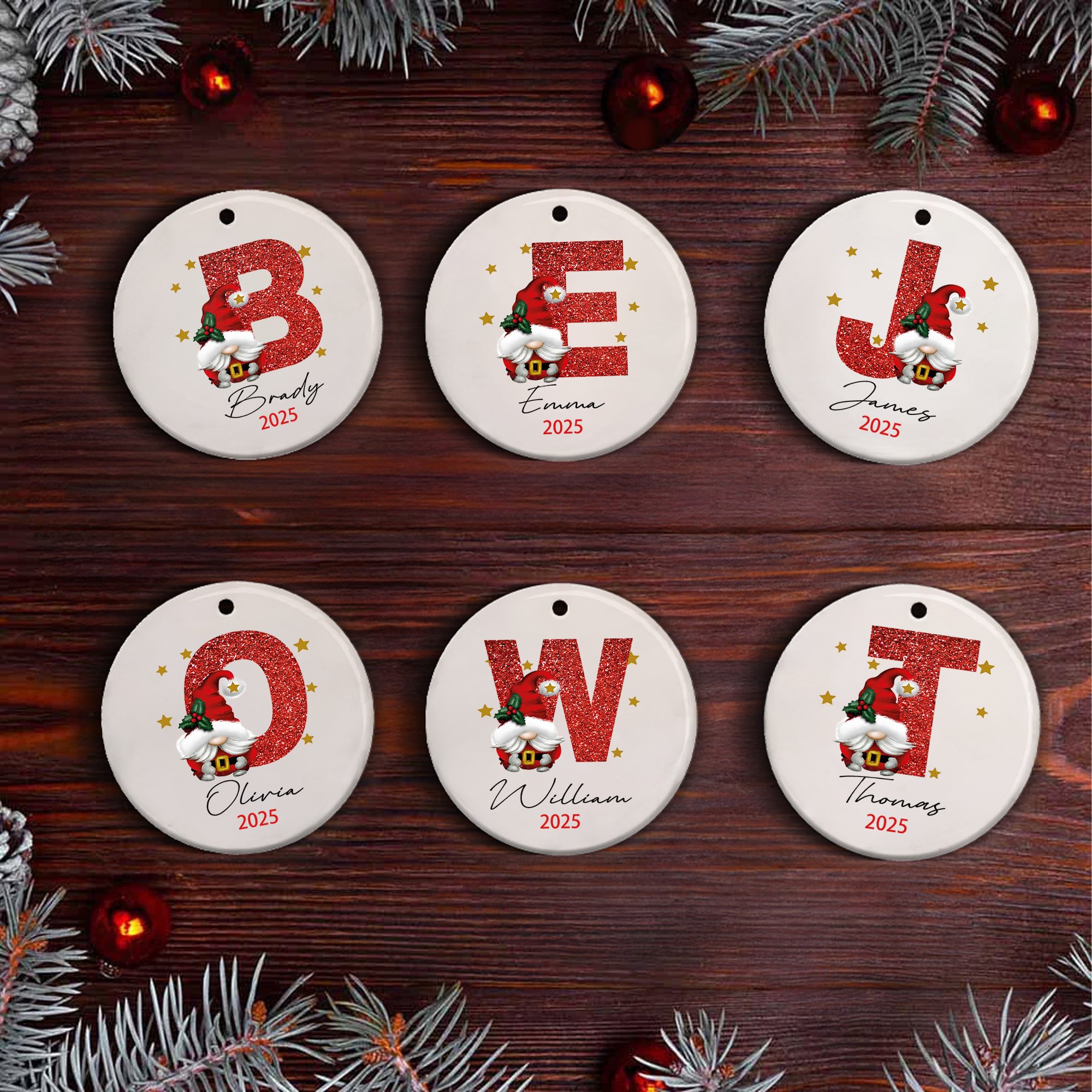 Personalised Santa Claus Initial Ceramic Ornament with Name and Year ...