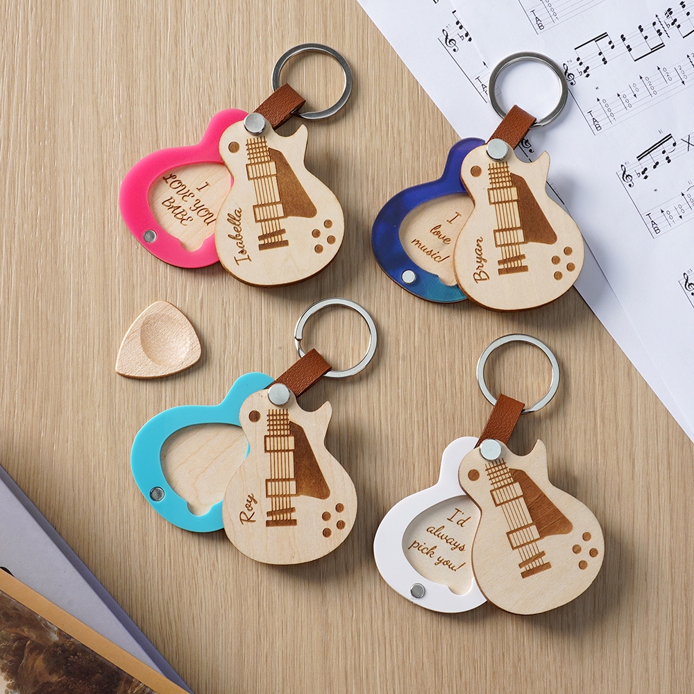 Personalized Guitar-Shaped Magnetic Guitar Pick Holder Keychain with ...