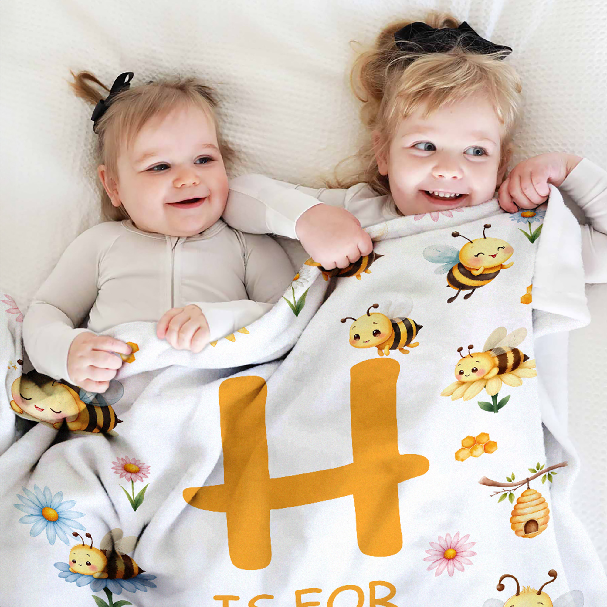 Personalized Cute Bee Flower Soft Throw Blanket with Name and Initial ...