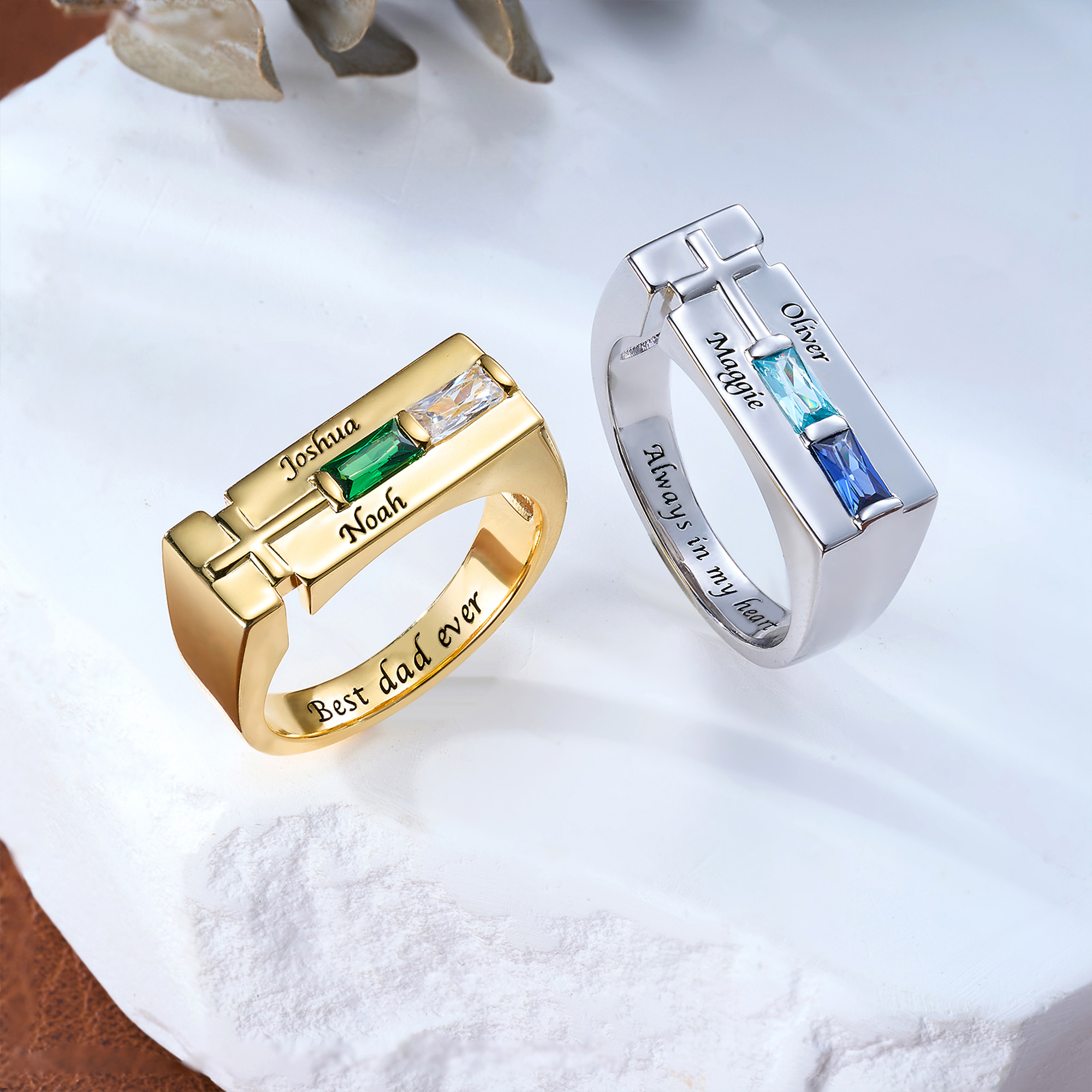 Personalized 1-2 Birthstones Cross Promise Ring with Engraved Name and ...