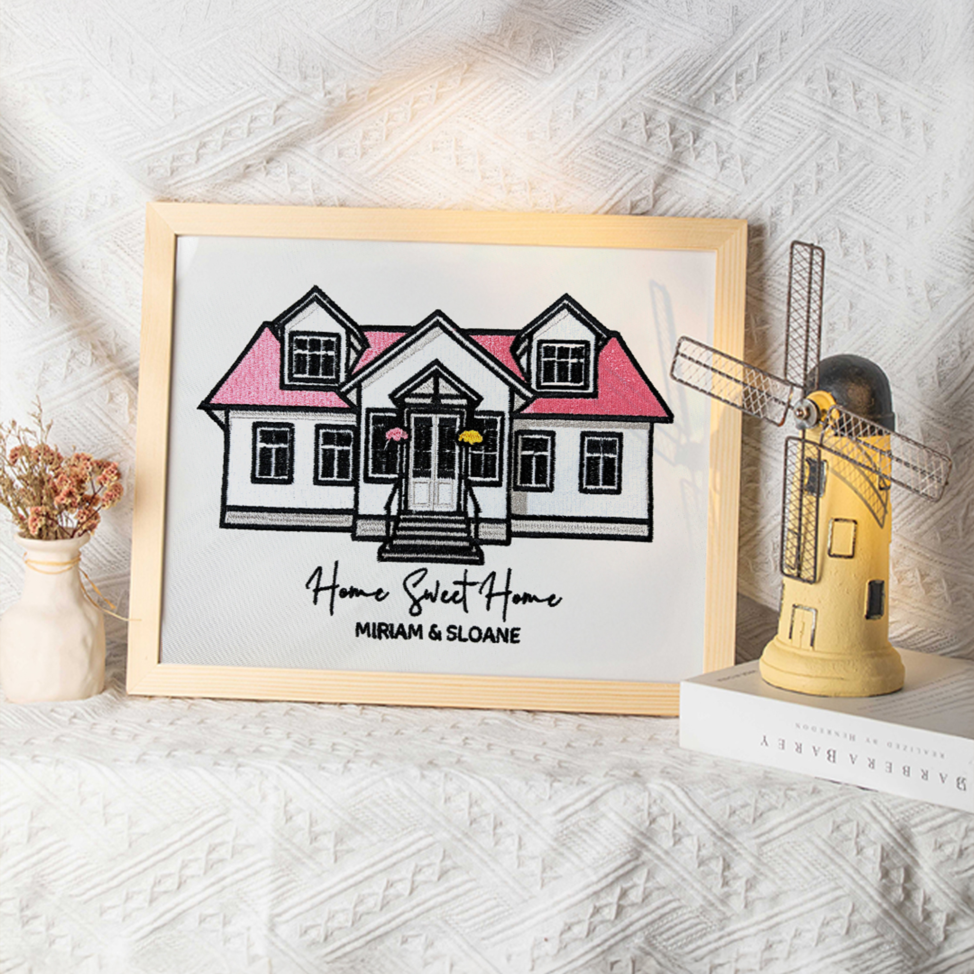 Personalised Embroidered House Photo Frame with Text Date Bedroom Decor ...