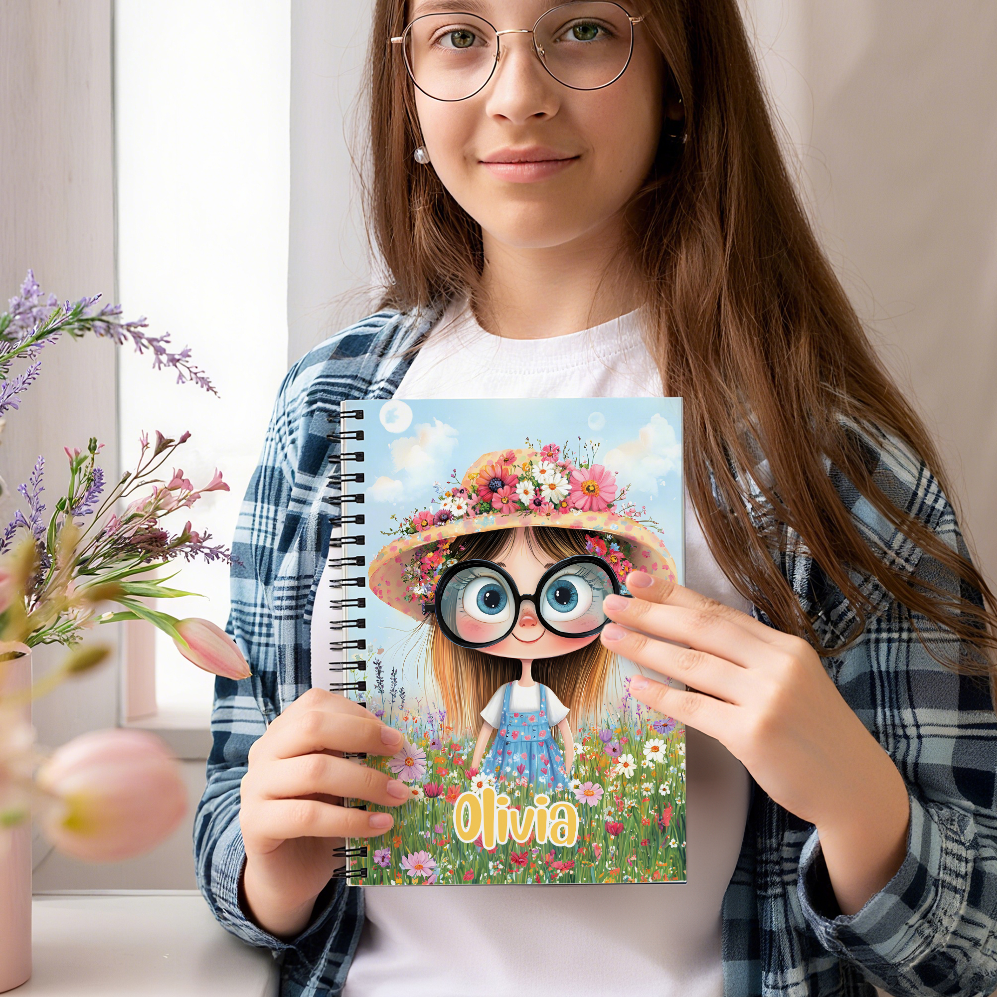 Personalised Quirky Flower Girl Multicolour A5 Spiral Notebook with ...