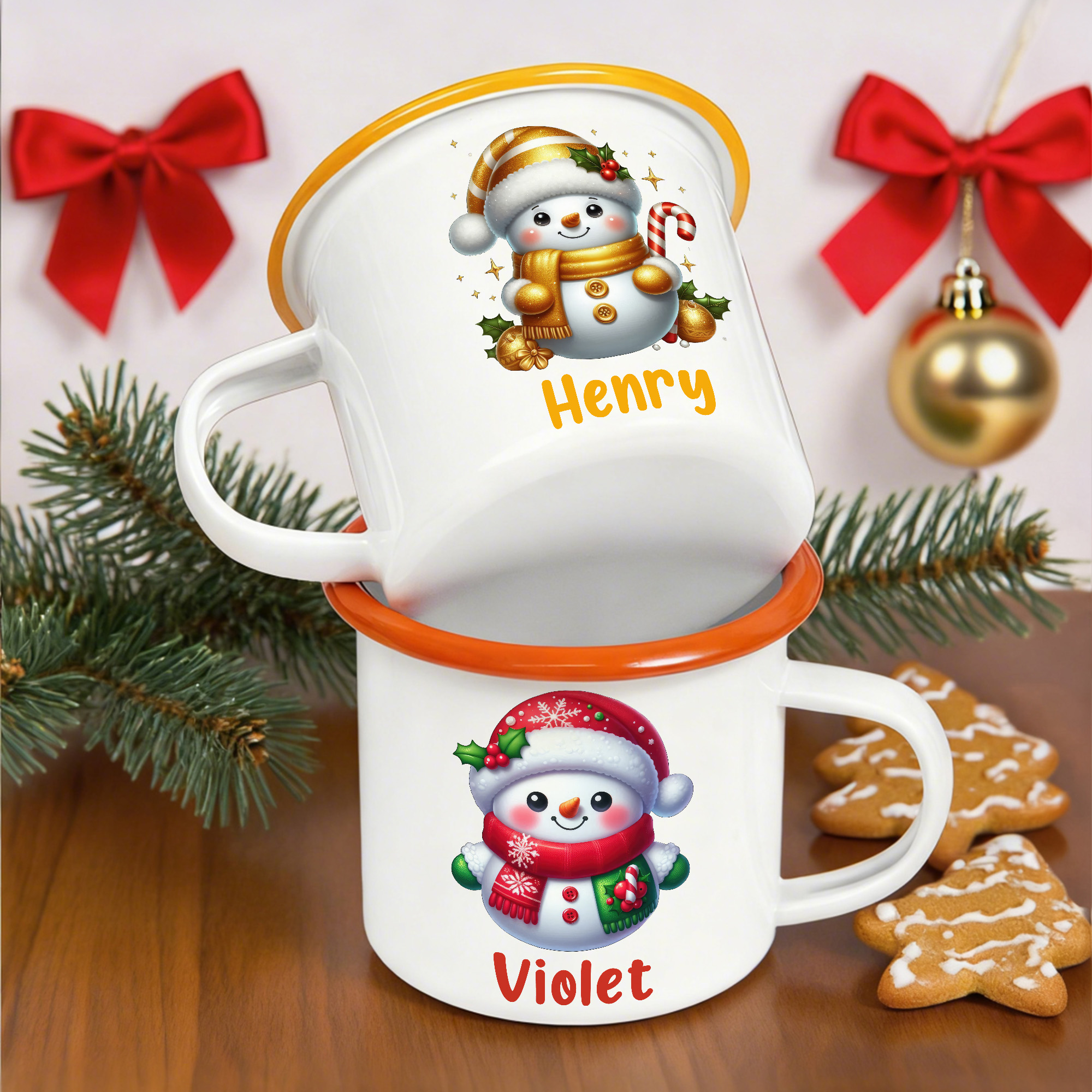 Personalized Cartoon Santa Hat Snowman 12 oz Multicolour Enamel Mug ...