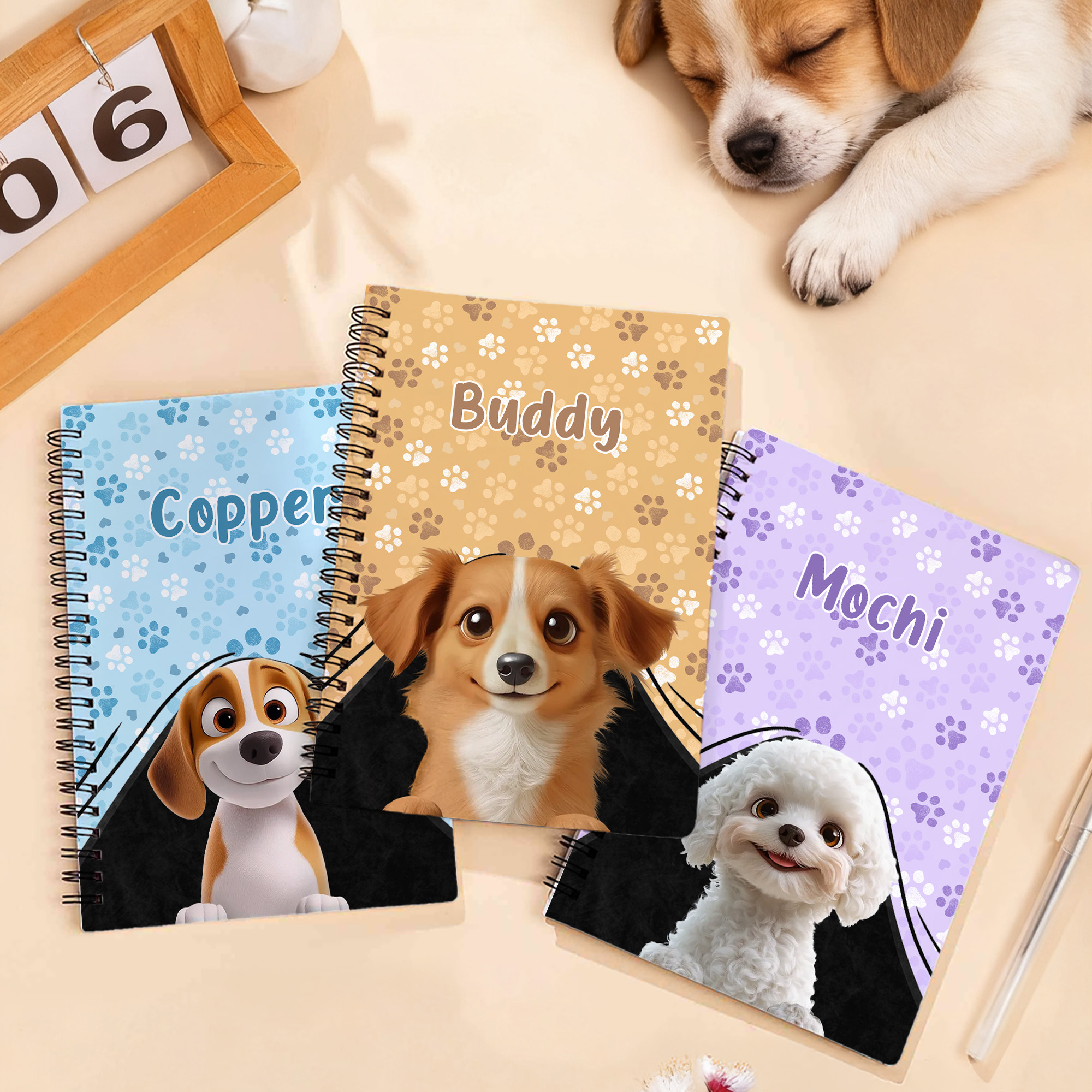 Personalised Cute Paw 3D Cartoon Dog Design A5 120 Pages Spiral ...