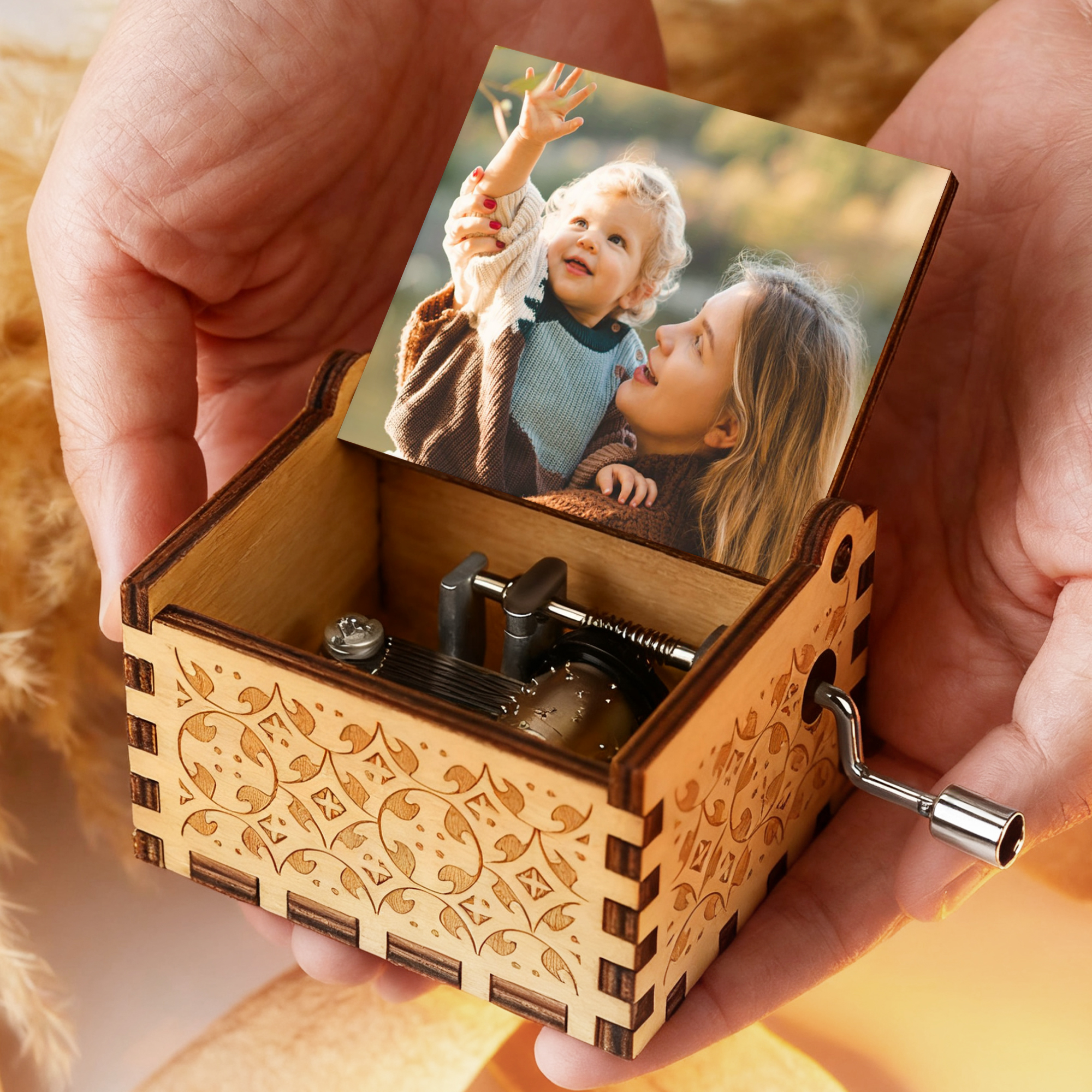 Personalized Vintage Wooden Music Box with Photo and Mechanical Melody ...