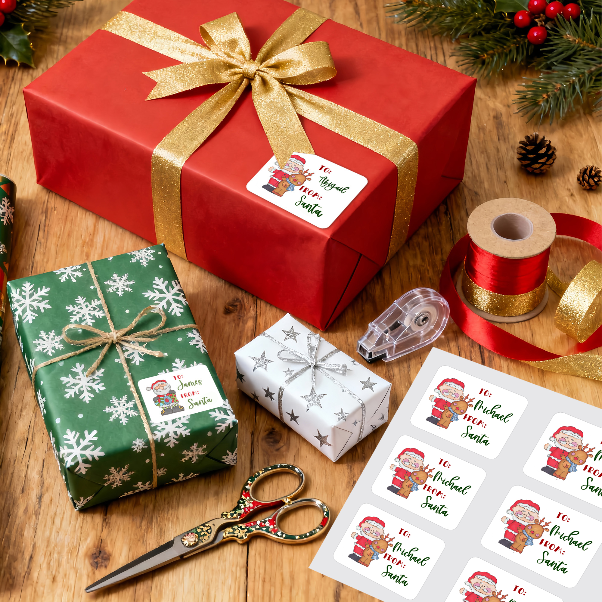 Personalised Santa Claus Christmas Stickers Labels with Name Gift Decor ...