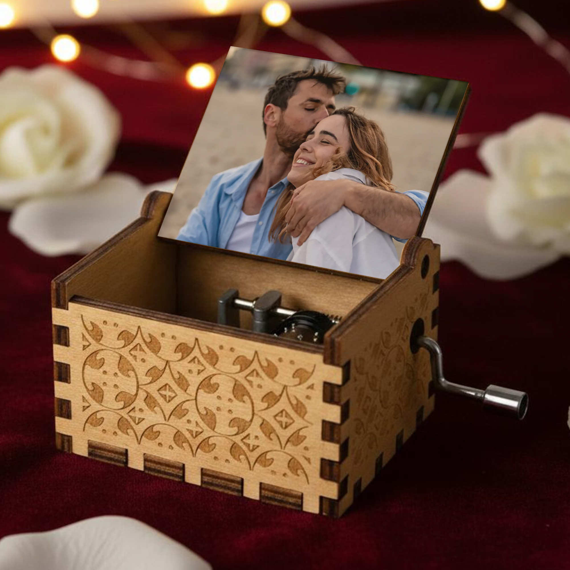 Personalized Vintage Wooden Music Box with Photo and Mechanical Melody ...