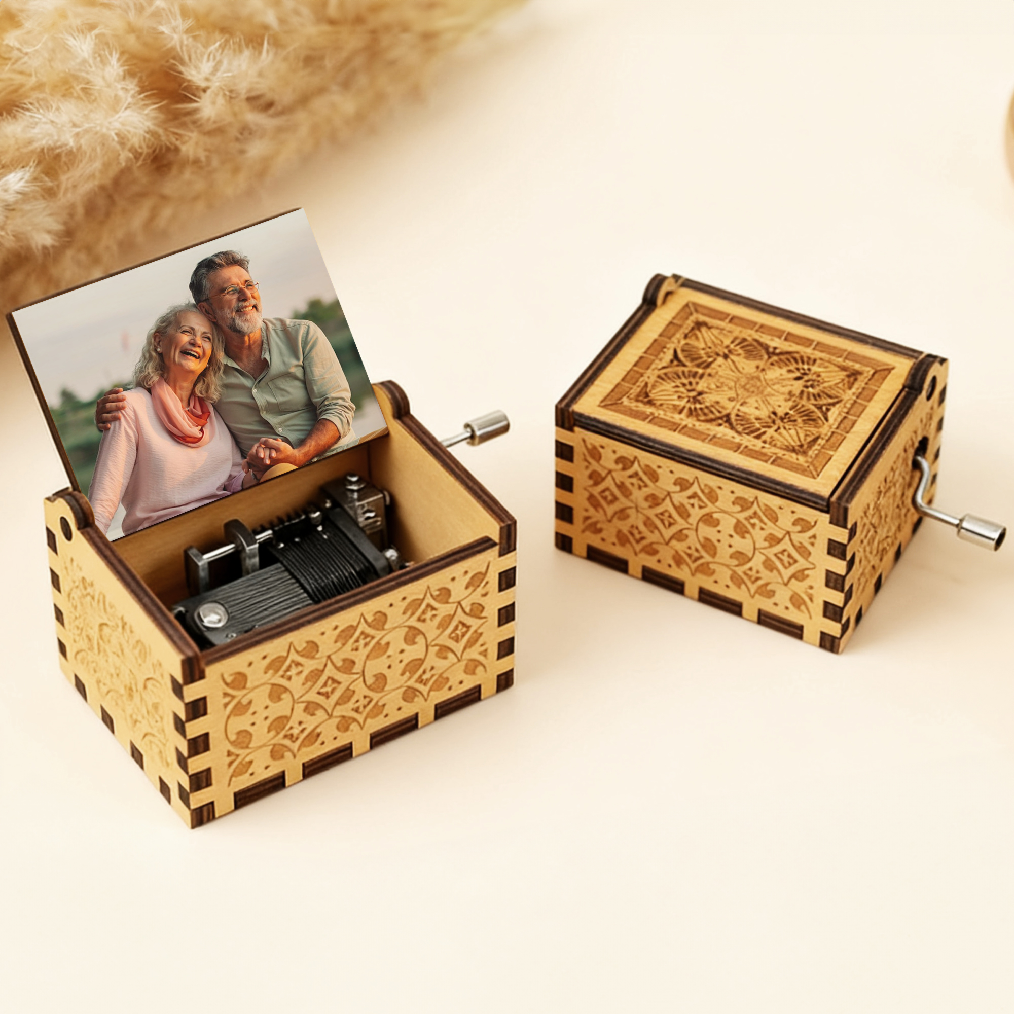 Personalized Vintage Wooden Music Box with Photo and Mechanical Melody ...