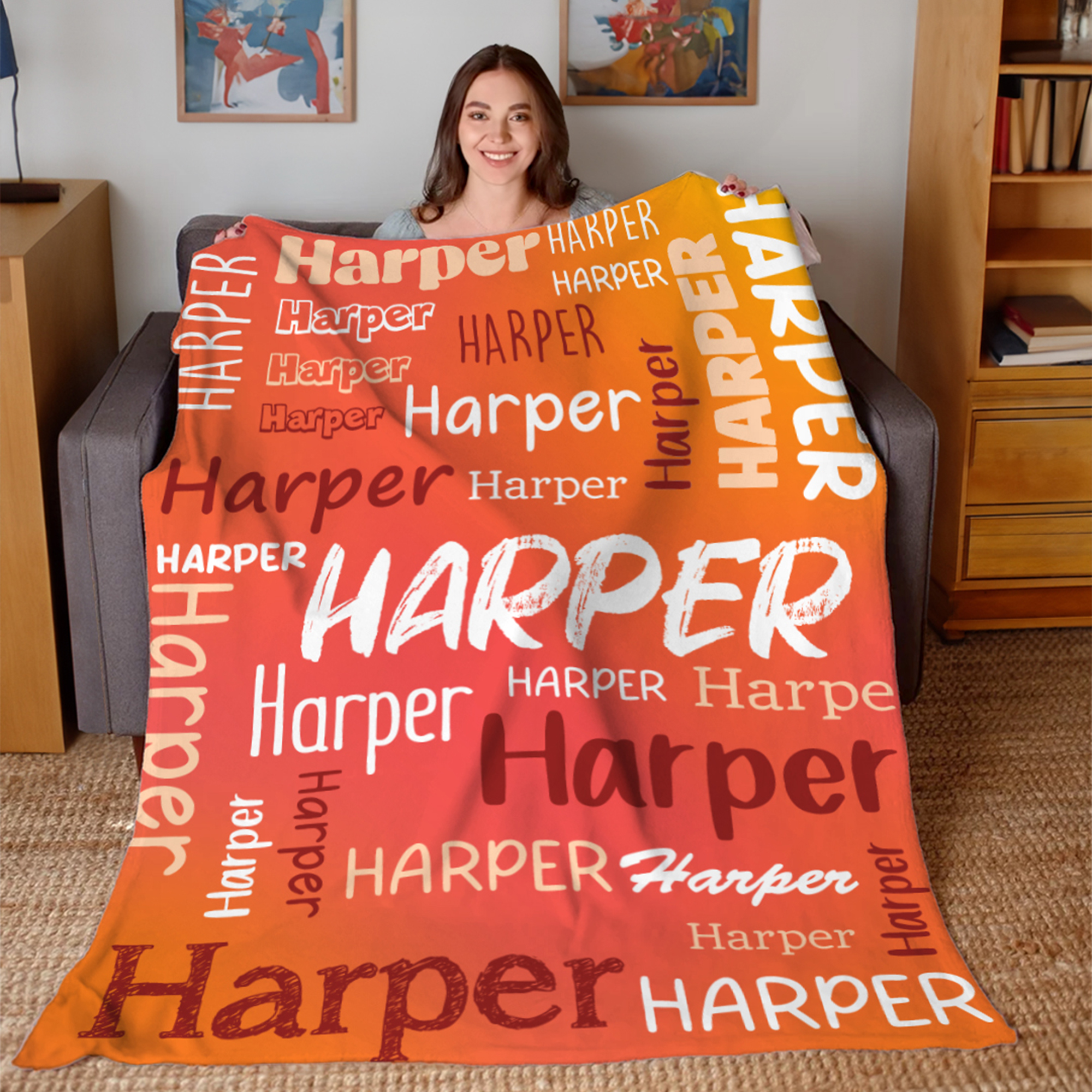 Personalized Colorful Gradient Word Cloud Soft Throw Blanket with Name ...