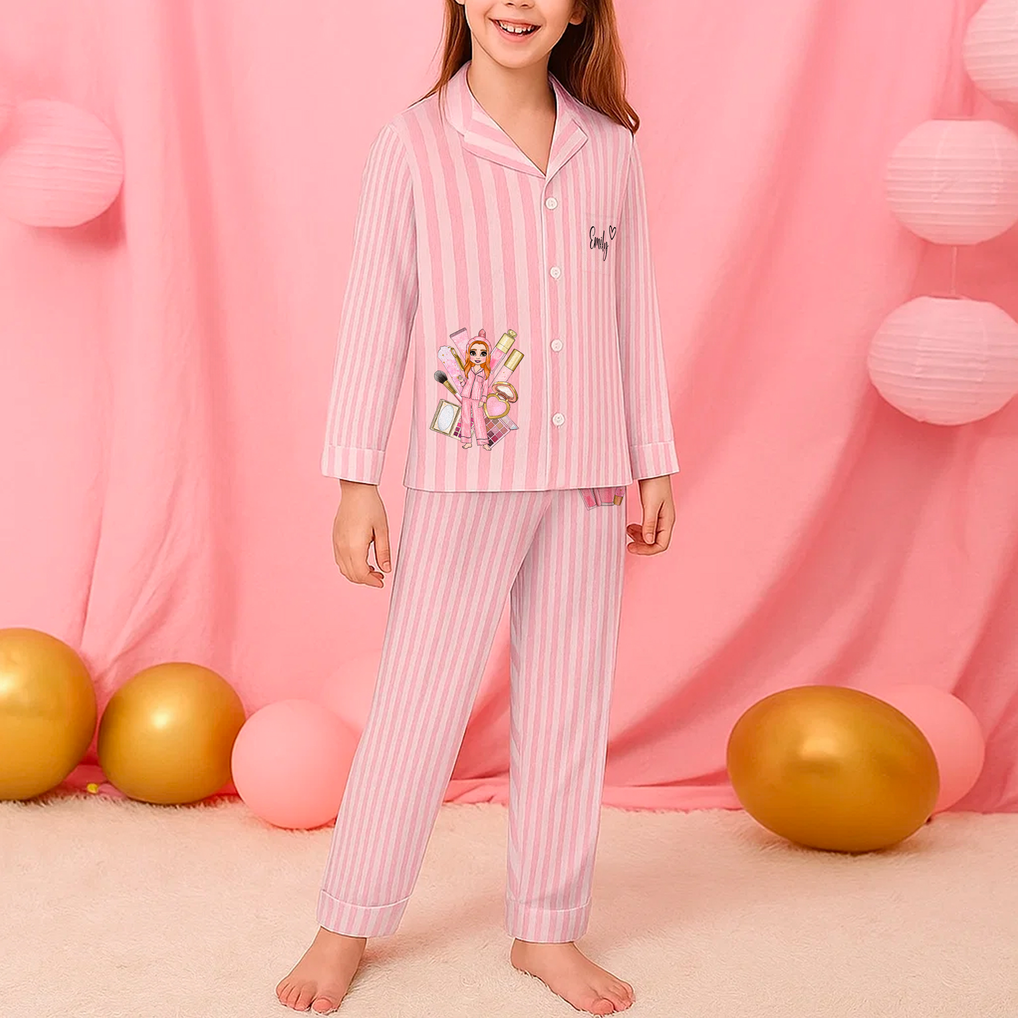 Personalised Pink Striped Cosmetic Pyjamas Set with Name Daily Use ...