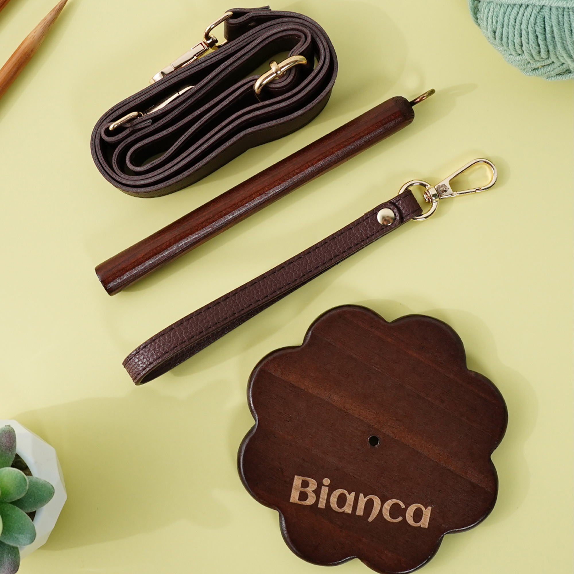 Personalized Retro Style Name Wooden Yarn Spinner with Wristband and ...