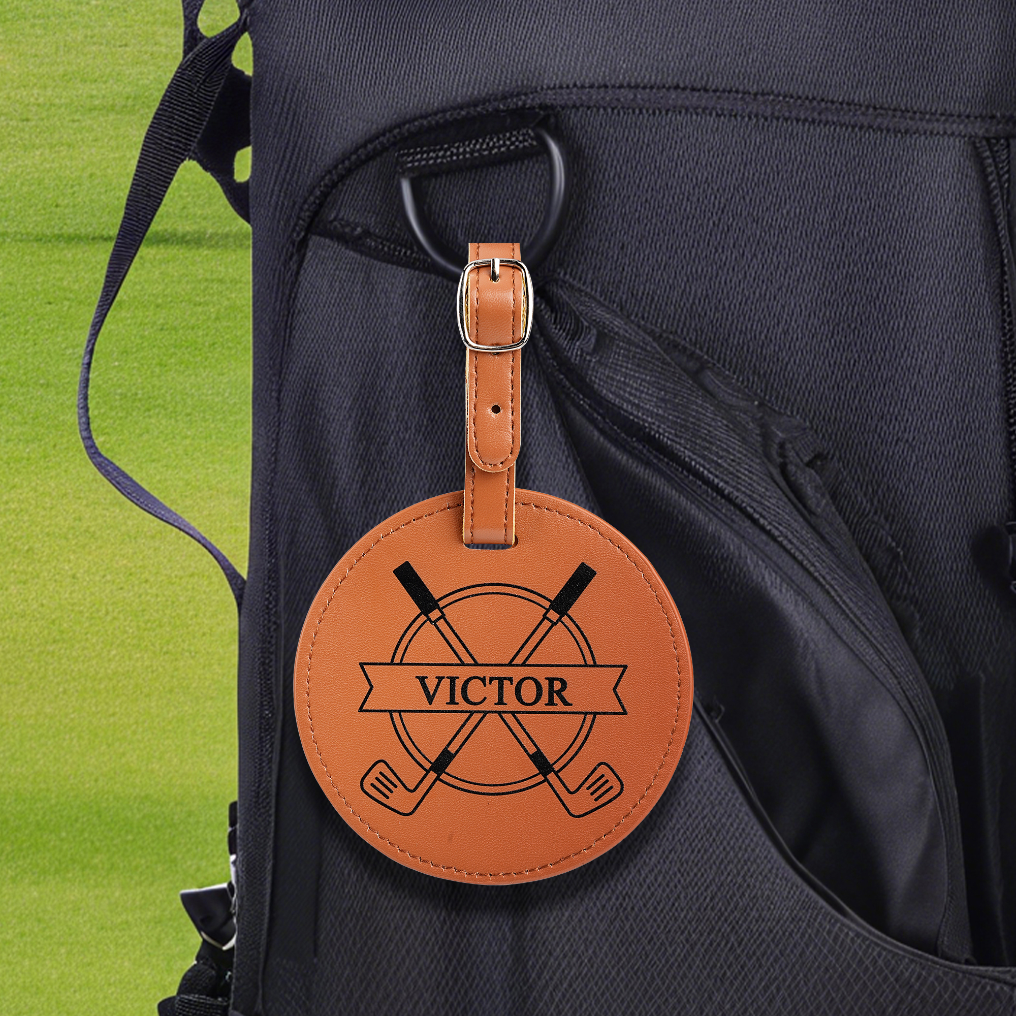 Personalized Golf Pattern Monogram PU Leather Golf Bag Tag Tee Holder ...