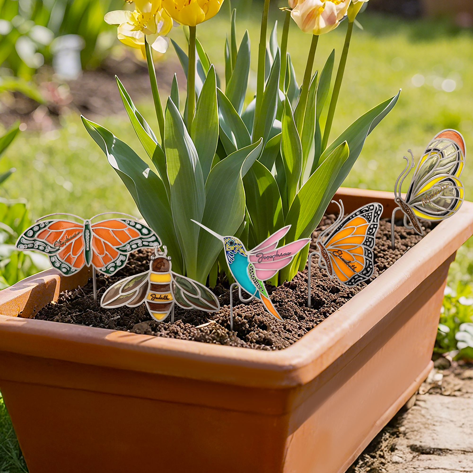Personalized Stained Monarch Butterfly Bee Suncatcher with Name Garden ...
