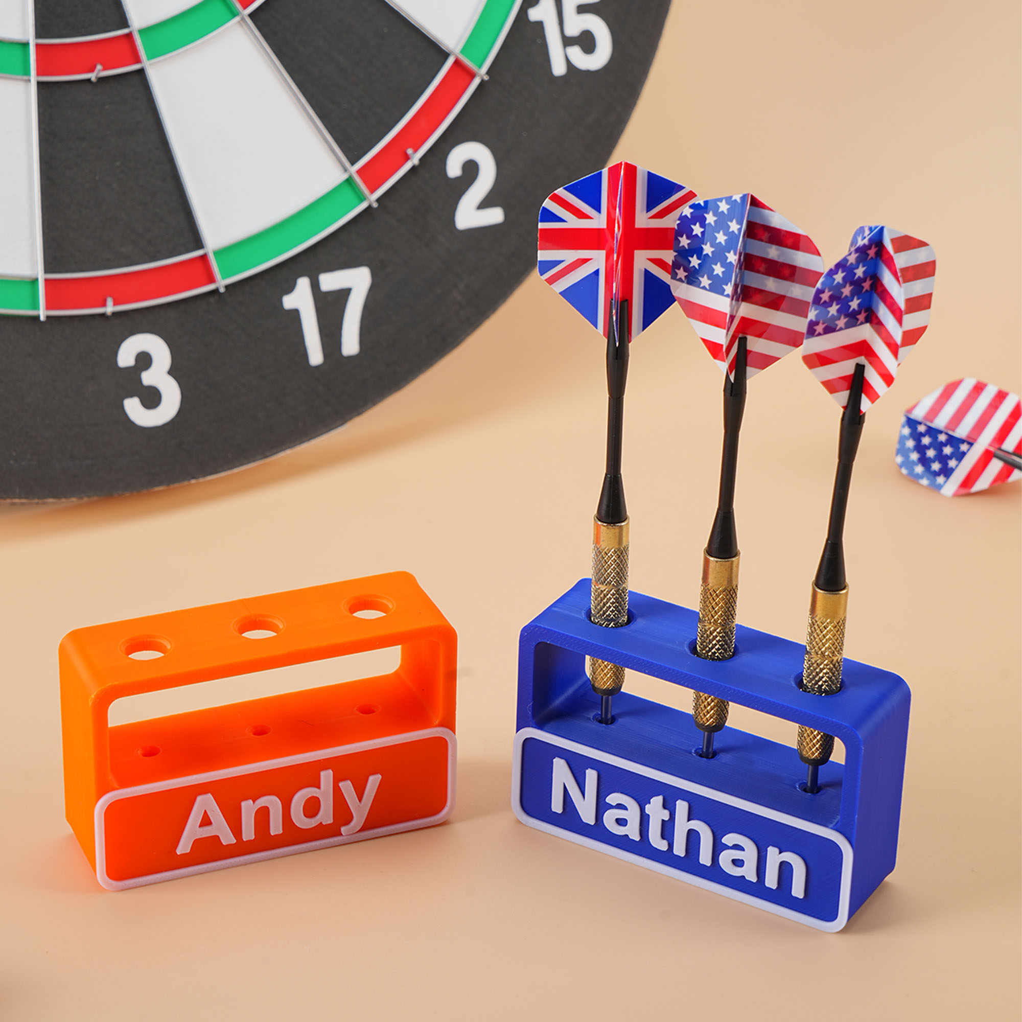 Personalised Multicolour Stand Dart Holder with Name Holds 3 Darts Desk ...