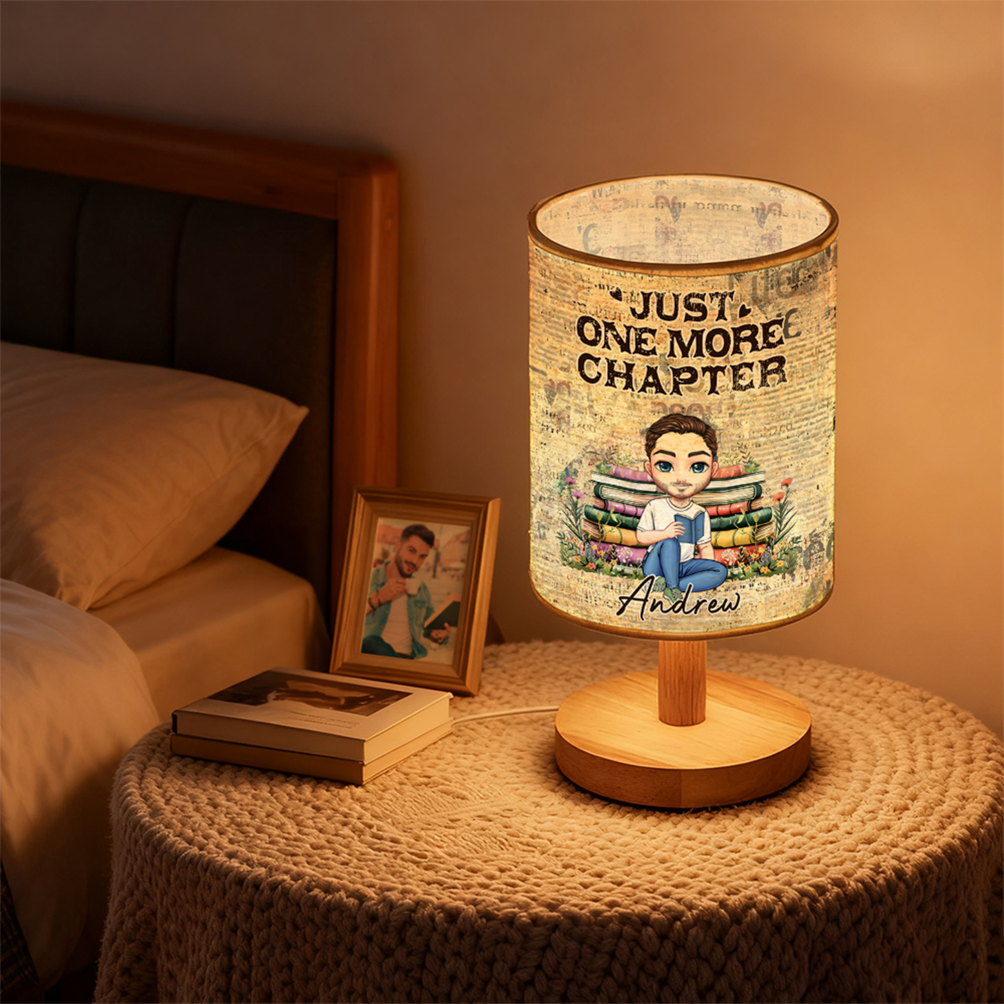 Lampe de table personnalisée en tissu lin avec nom, style rétro ...