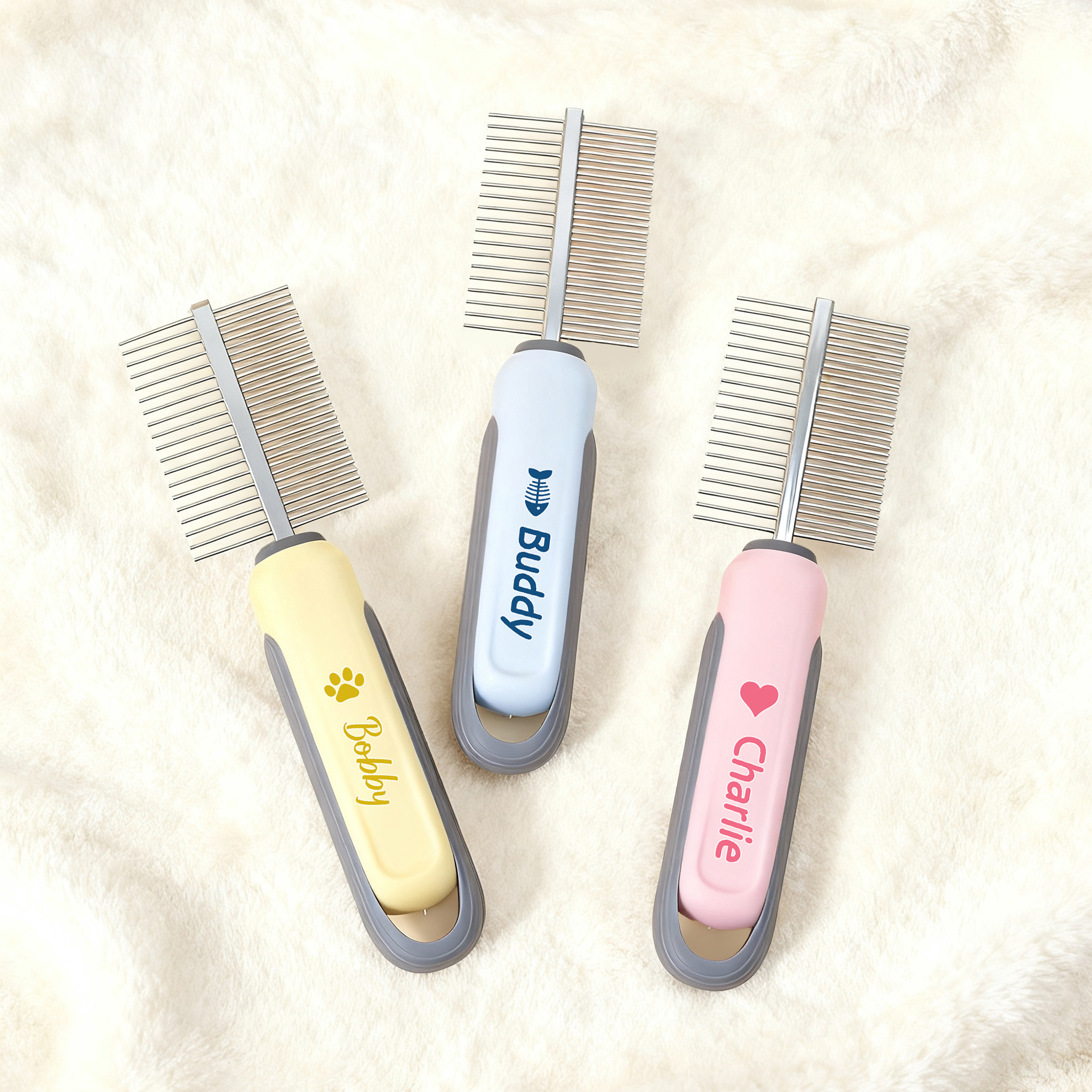 Personalised Paw Print Fish Bone Pet Double Row Comb with Name Pet ...