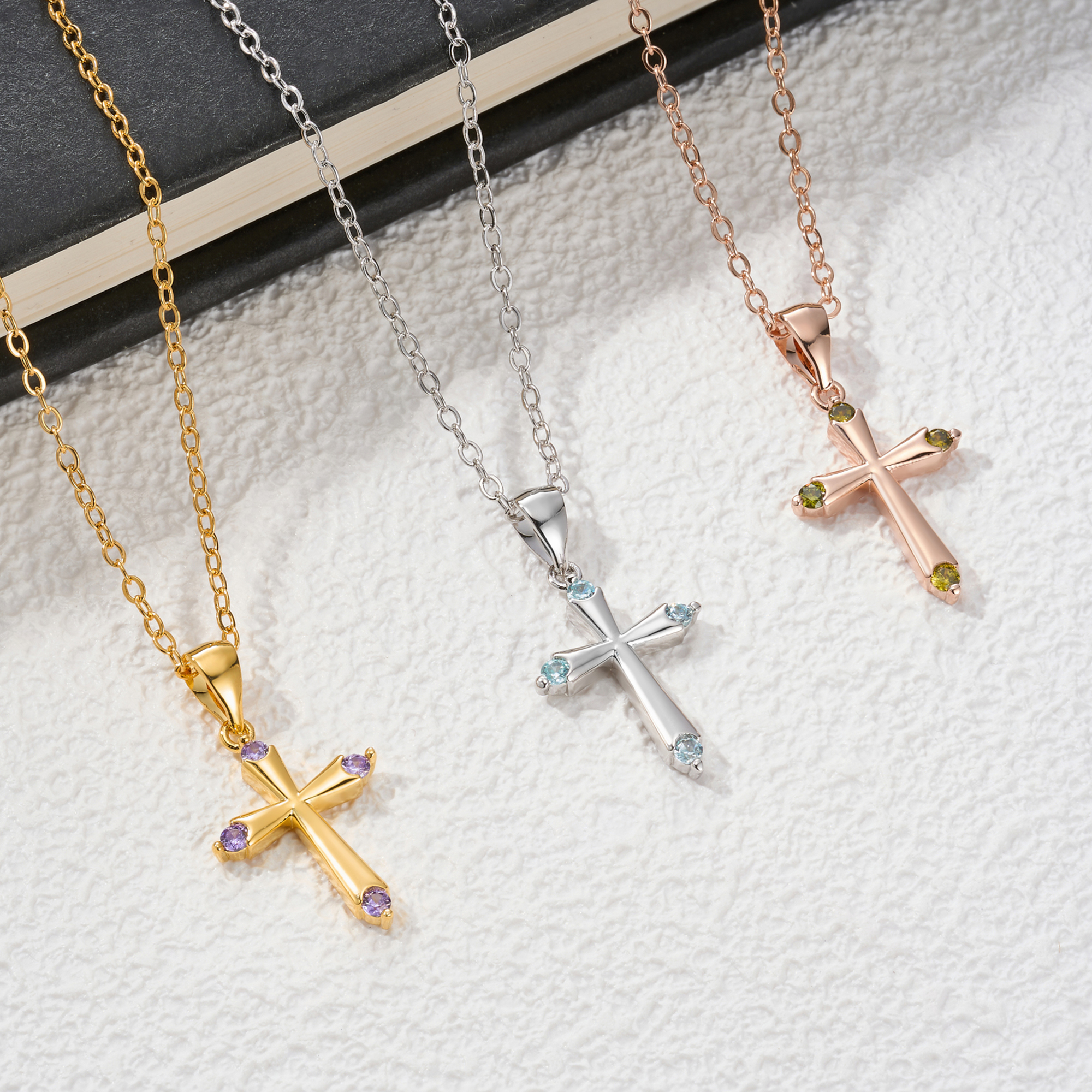 Personalized Cross 4 Birthstones Necklace Dainty Jewelry Baptism ...