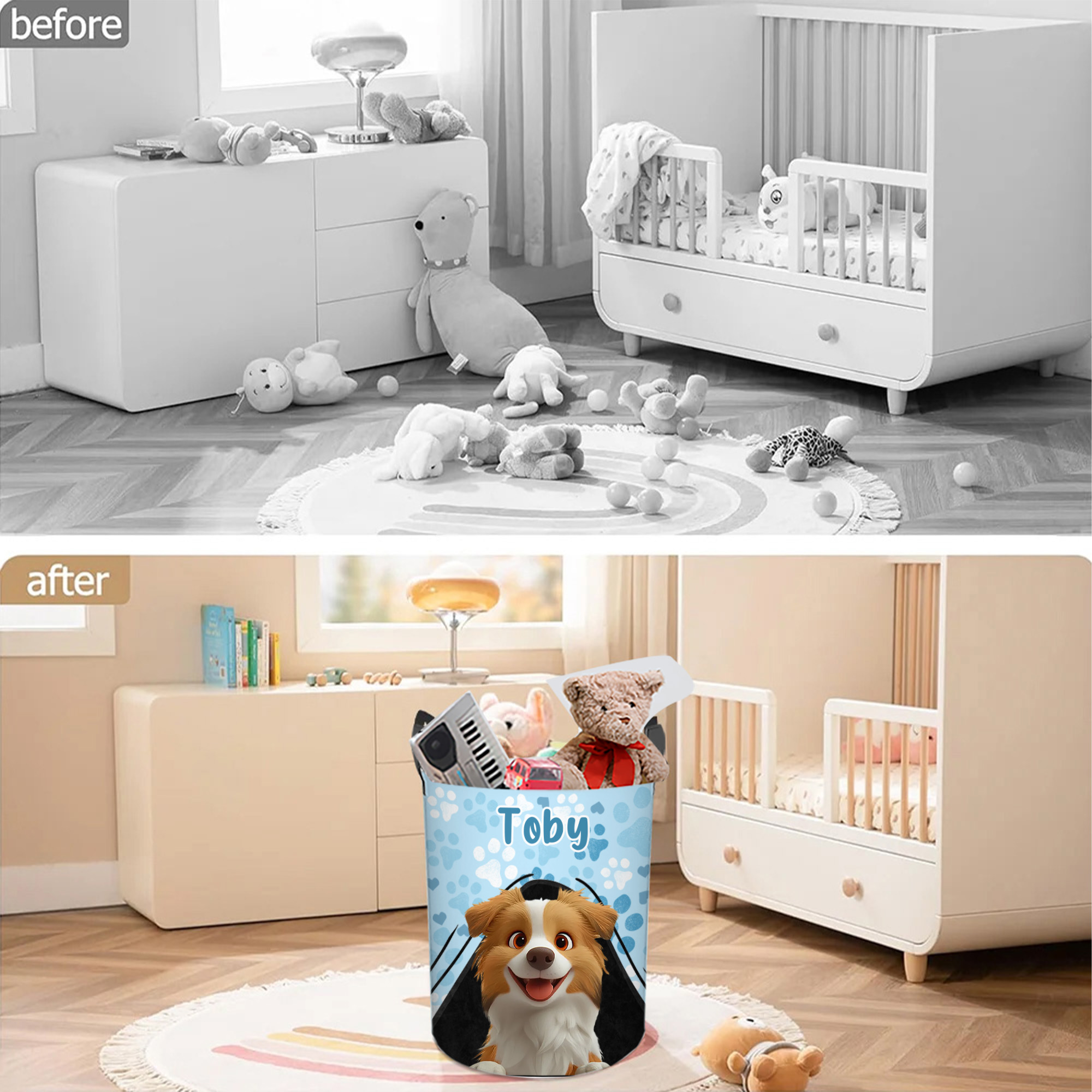 Personalized 3D Cartoon Dog Paws Collapsible Large Capacity Laundry ...