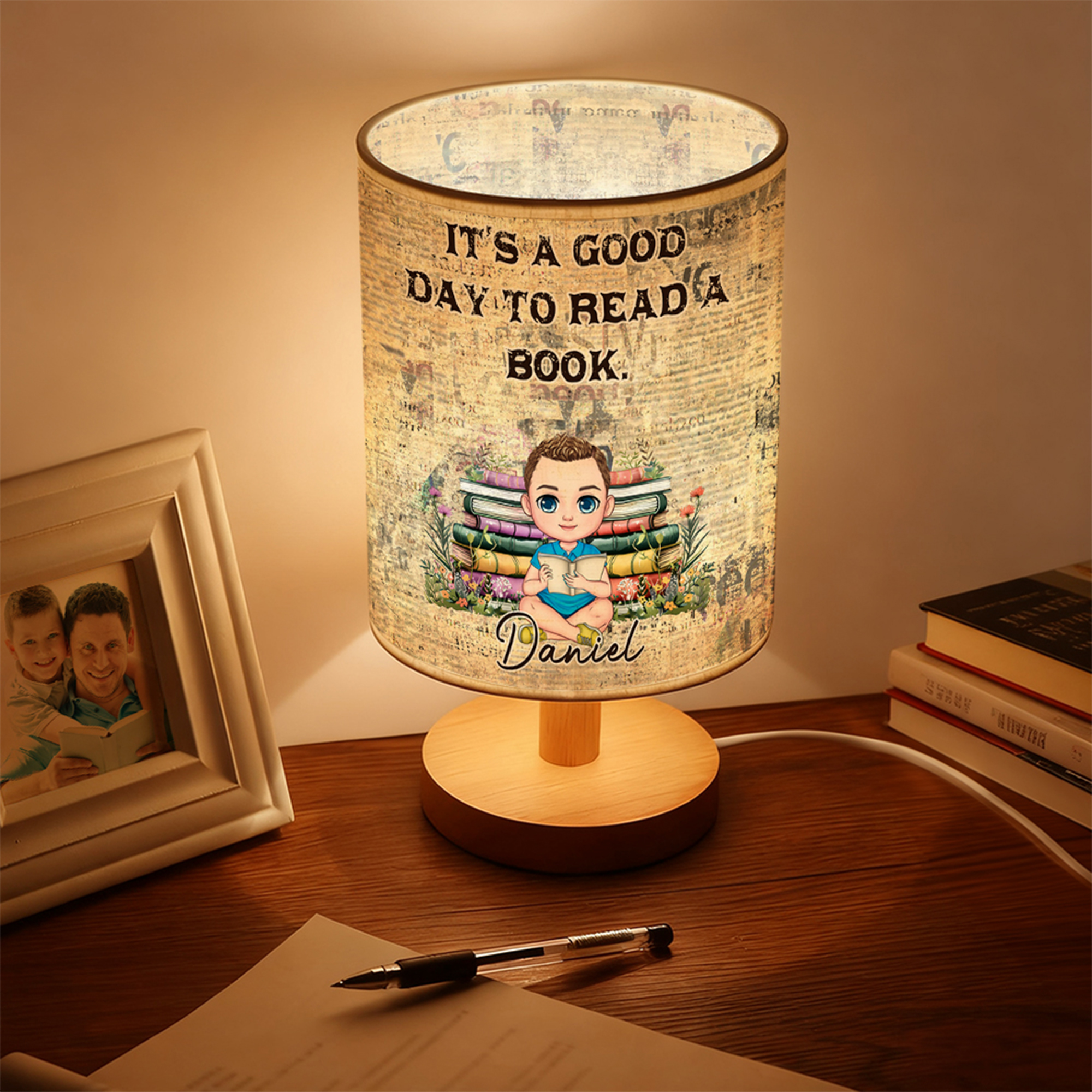 Lampe de table personnalisée en tissu lin avec nom, style rétro ...