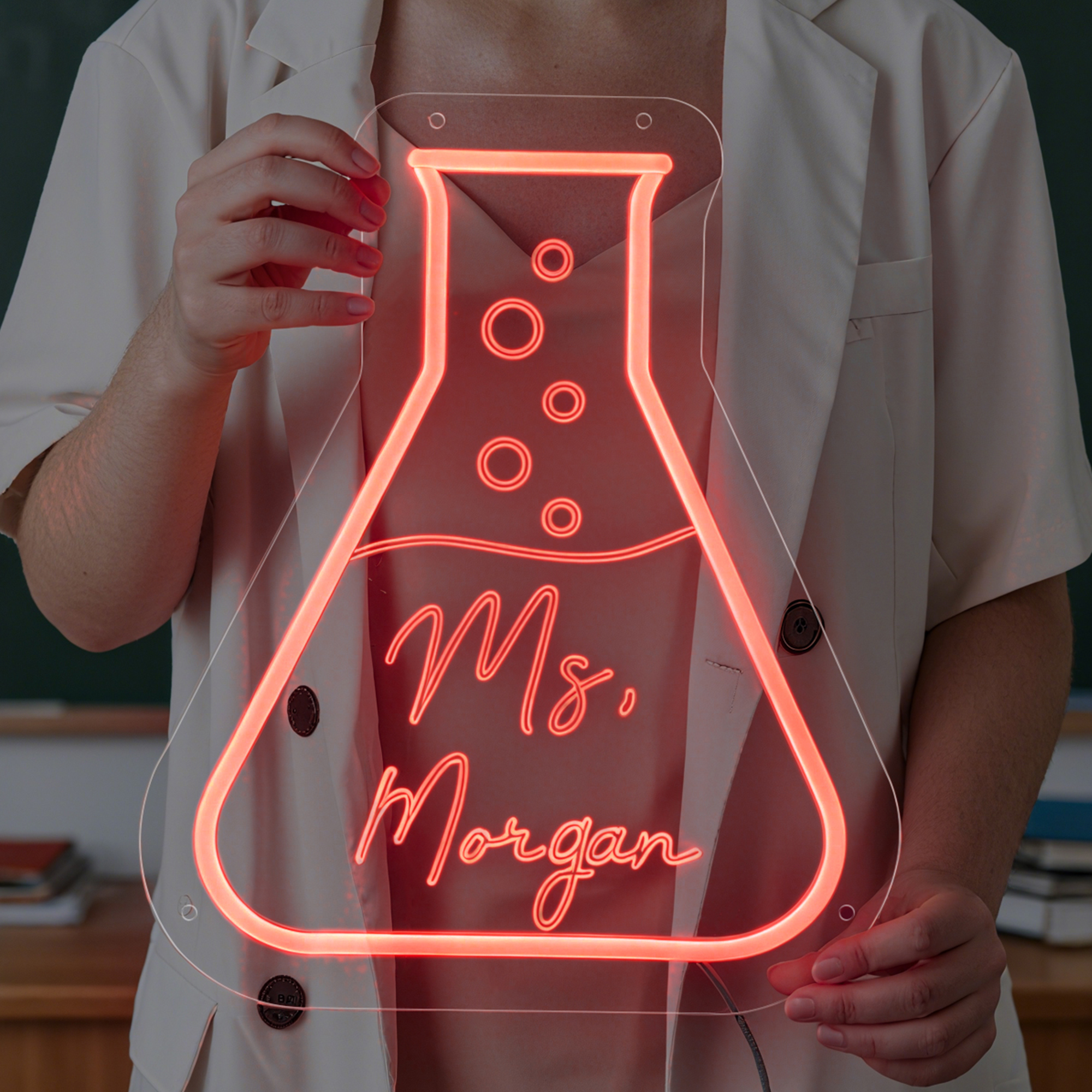Personalised Multicolour Science Beaker Neon Sign with Name Science ...