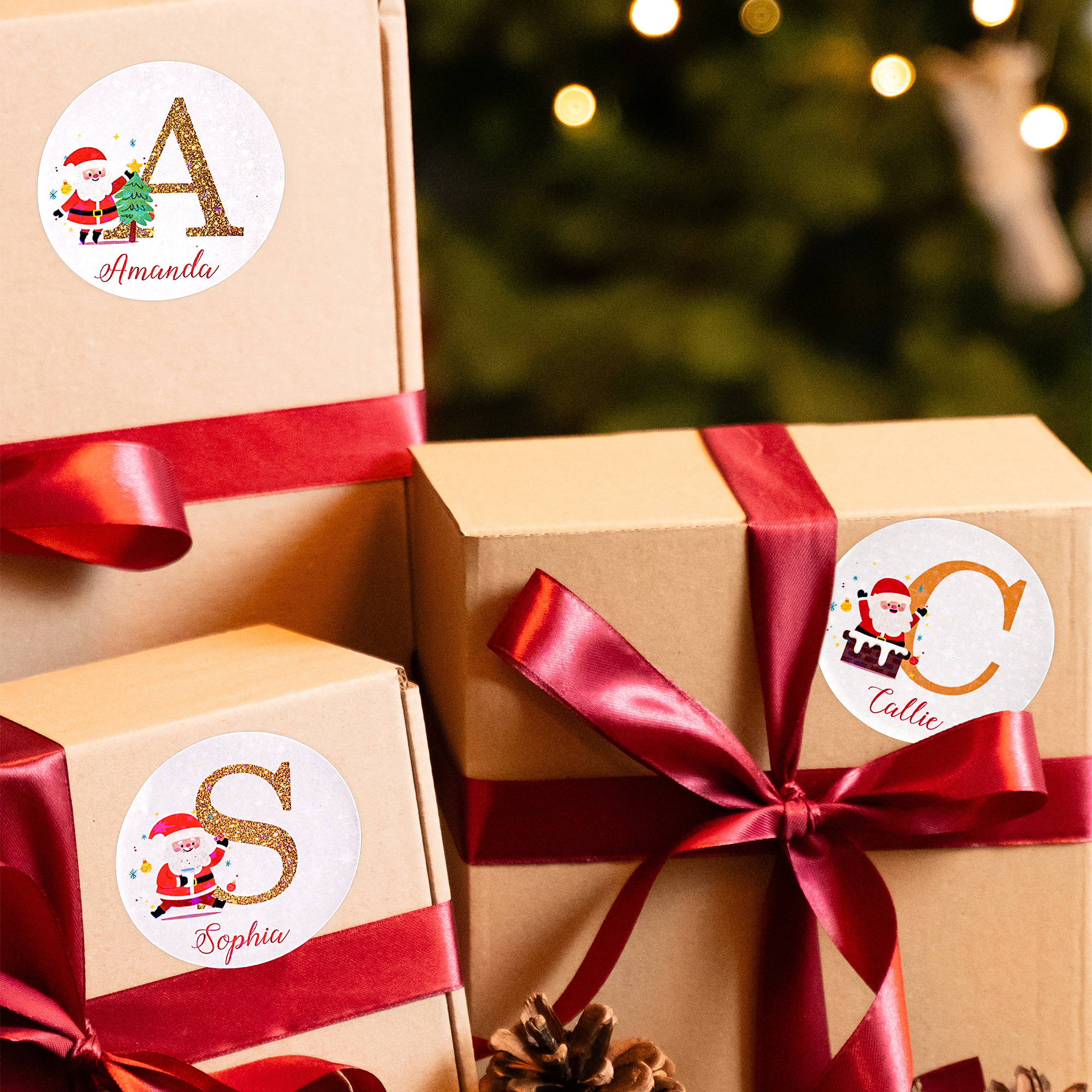 Personalised Santa Claus Initial Glitter Waterproof Stickers Labels ...
