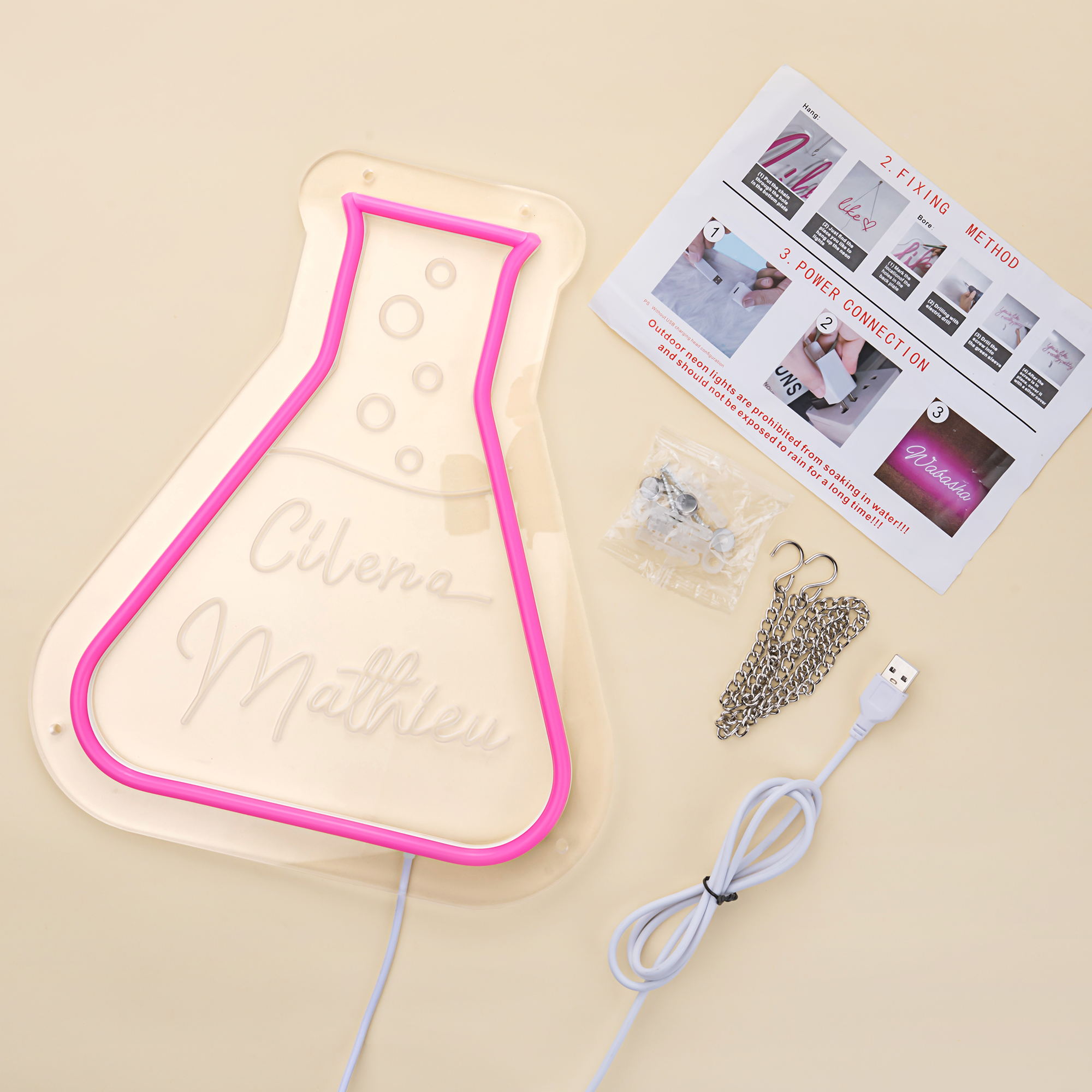 Personalised Multicolour Science Beaker Neon Sign with Name Science ...