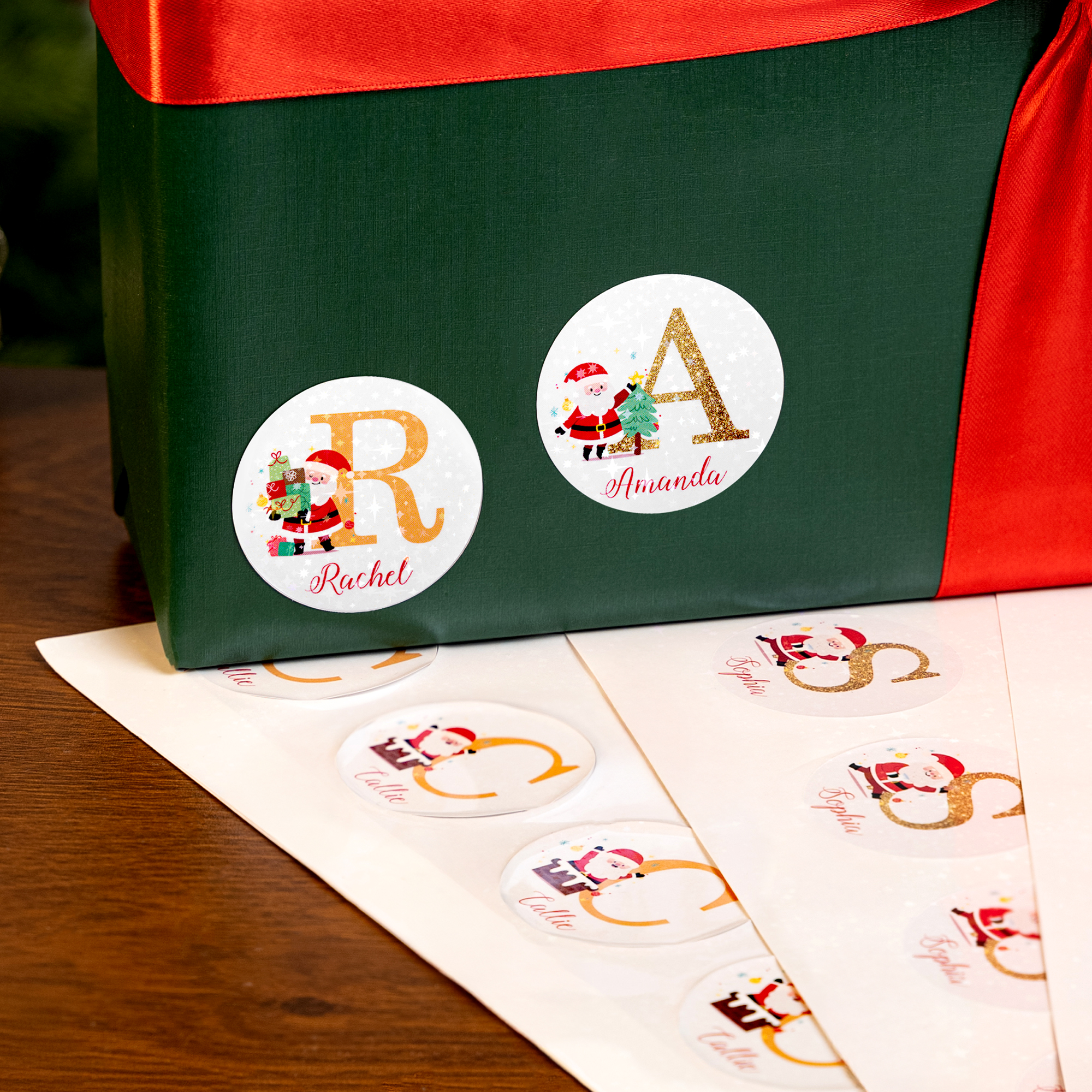 Personalized Santa Claus Initial Glitter Waterproof Stickers Labels ...