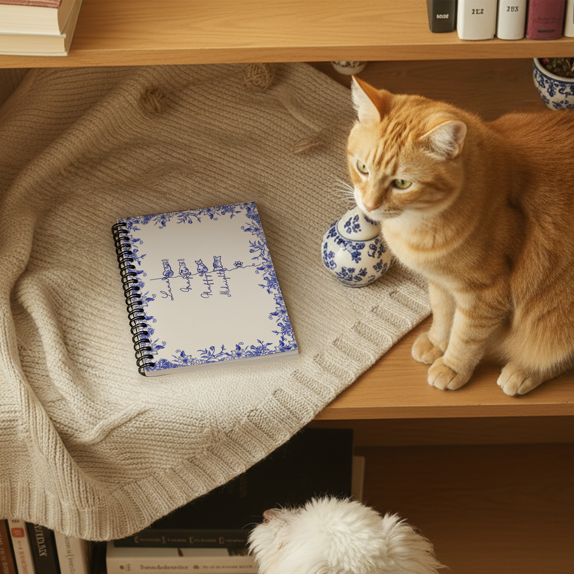 Personalised Toile De Jouy 1-7 Line Art Dogs Cats A5 Spiral Journal ...