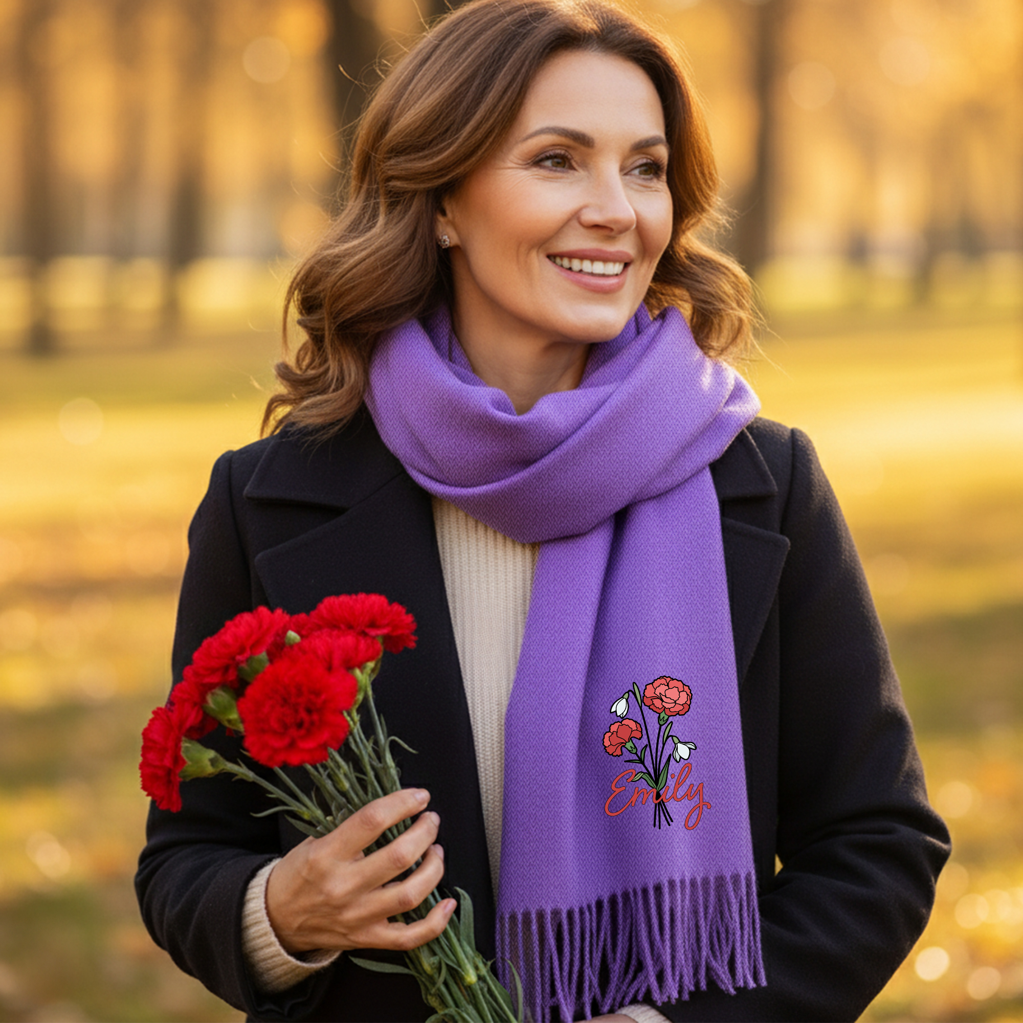 Personalized Multicolor Birth Flower Bouquet Faux Cashmere Scarf Tassel ...