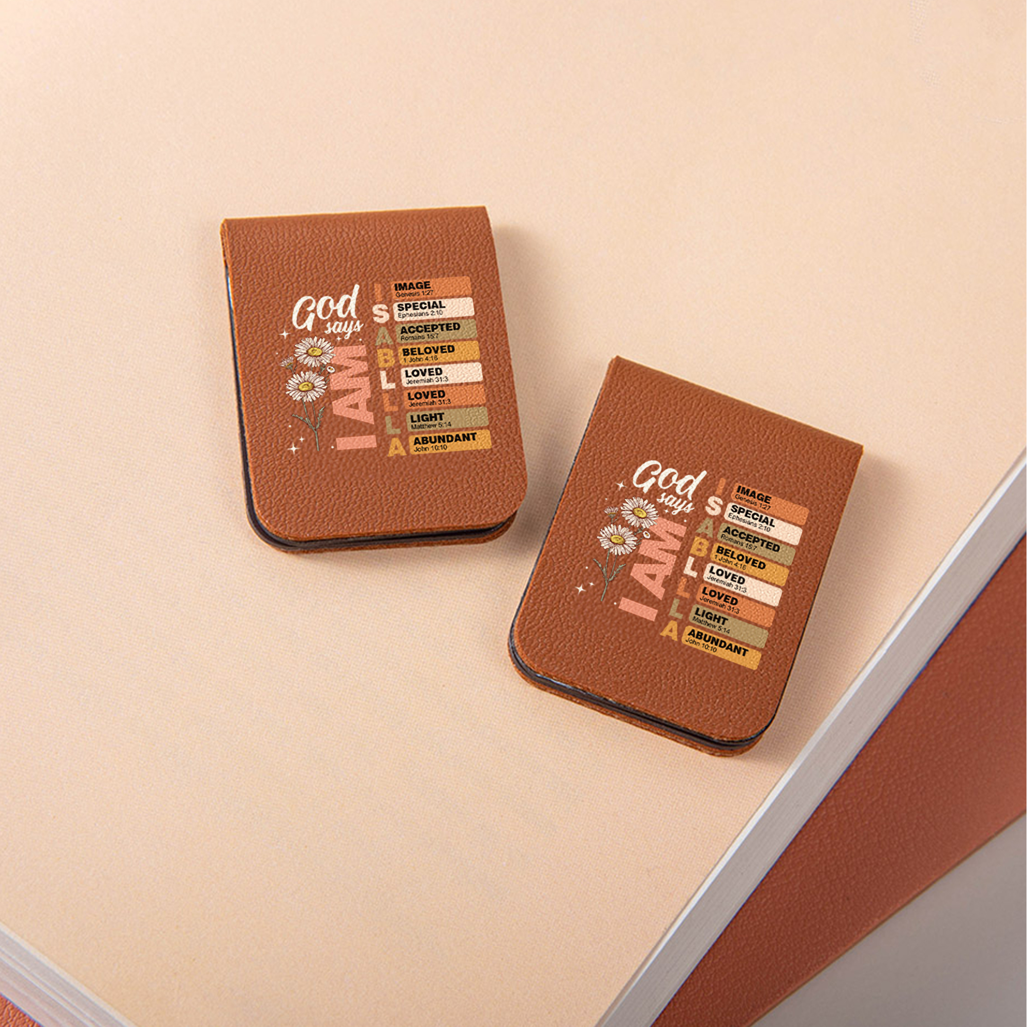 Personalized God Says Bible Verse Birth Flower Magnetic PU Leather ...