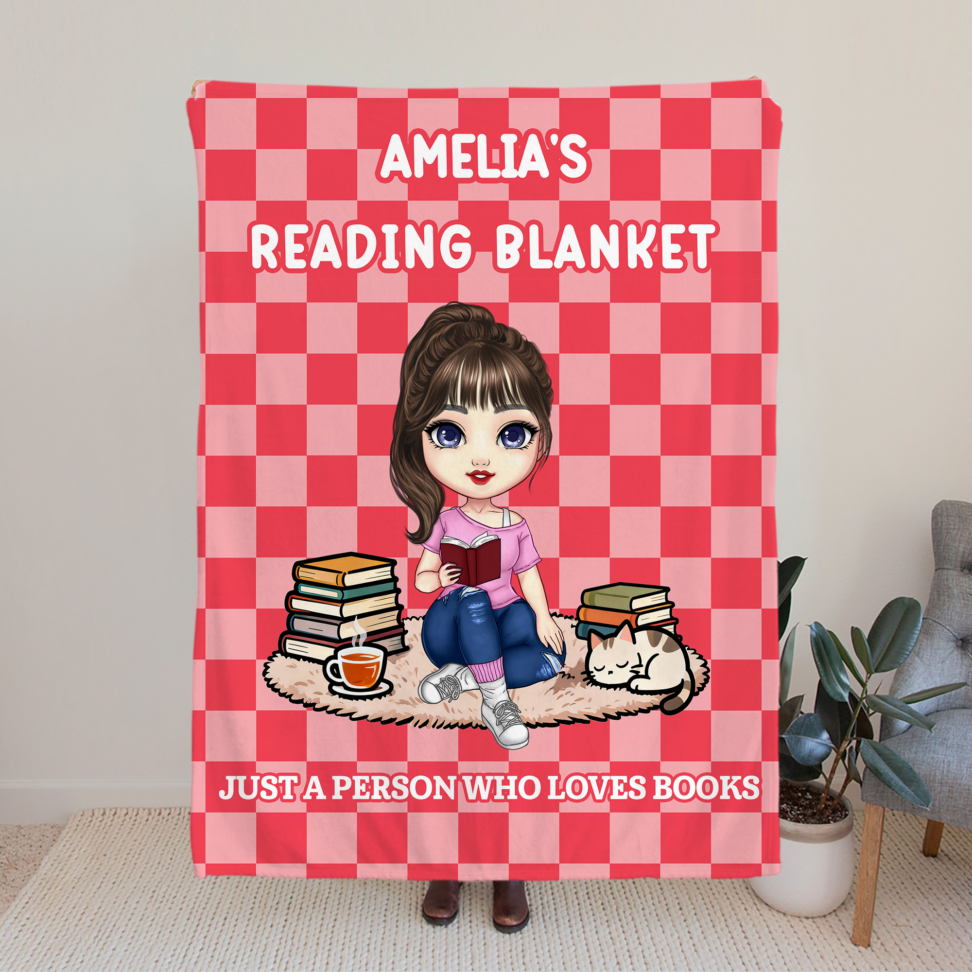 Personalized Multicolor Checkerboard Cute Cartoon Character Soft Throw ...