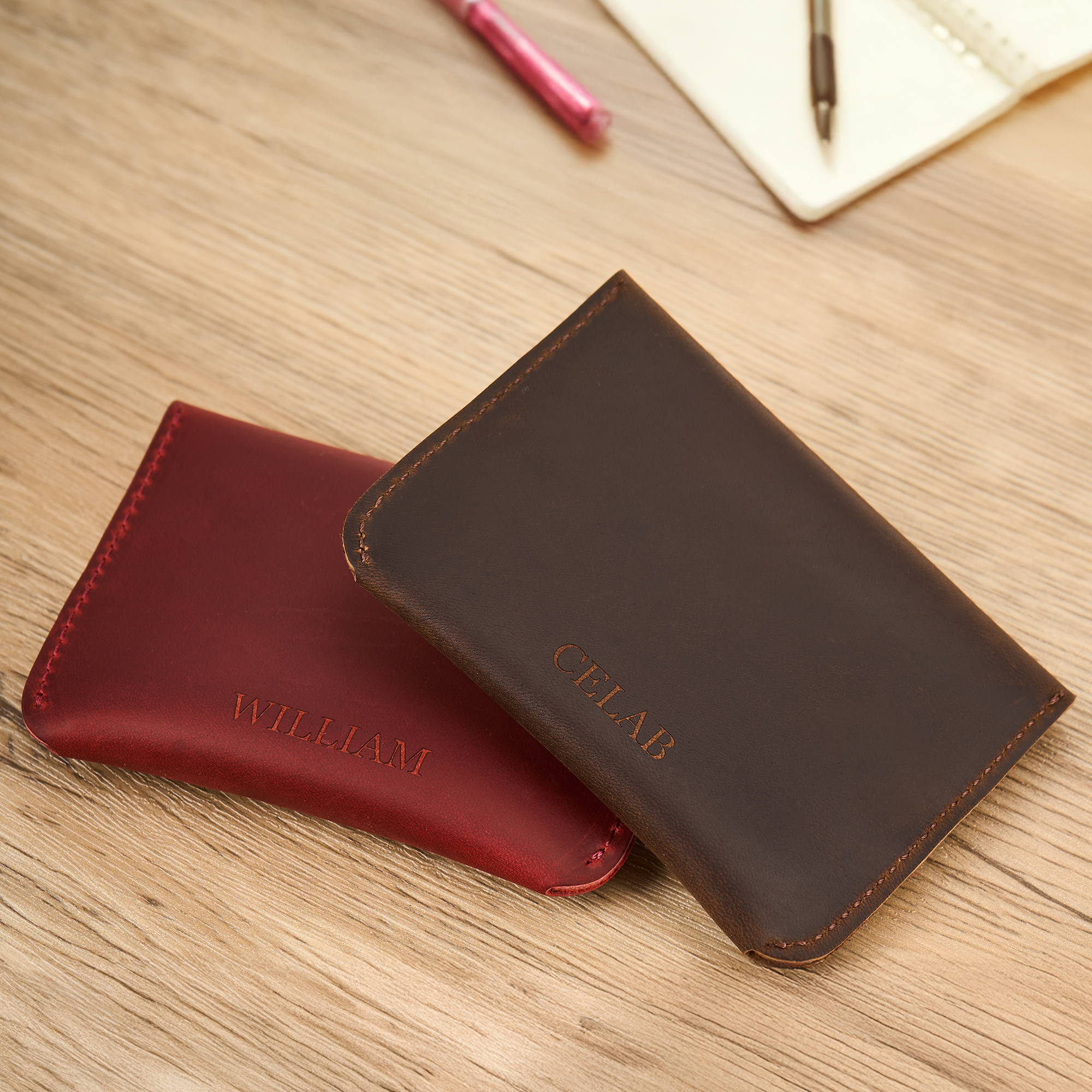 Personalised Minimal Crazy Horse Leather Wallet with Name Portable ...