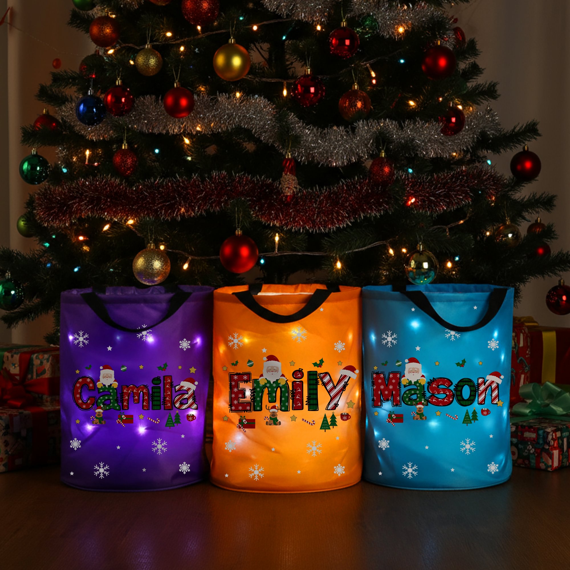 Personalized Cute Santa Claus Christmas Theme Alphabet LED Light Bucket ...
