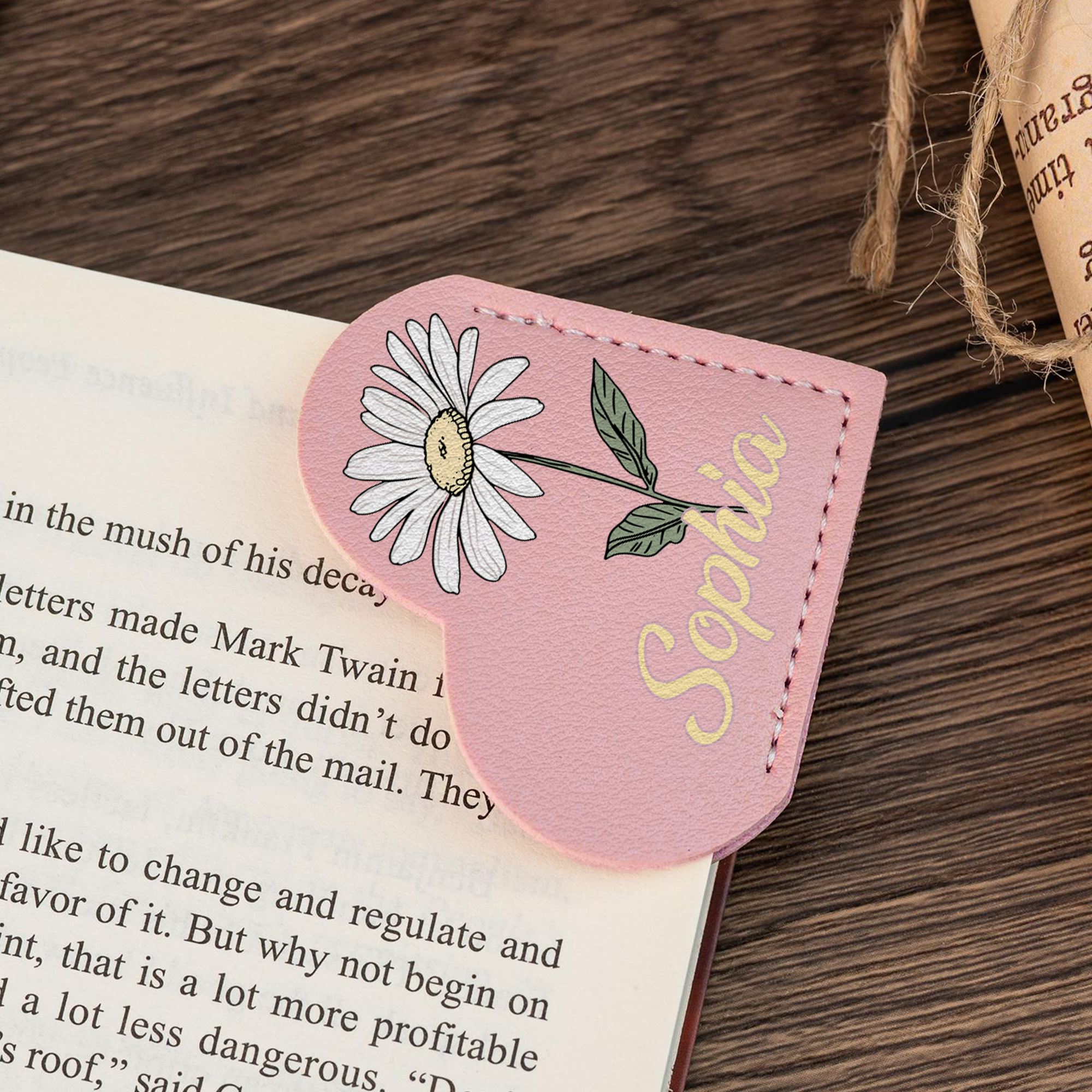 Personalized PU Leather Birth Flower Heart Bookmark with Name Birthday ...