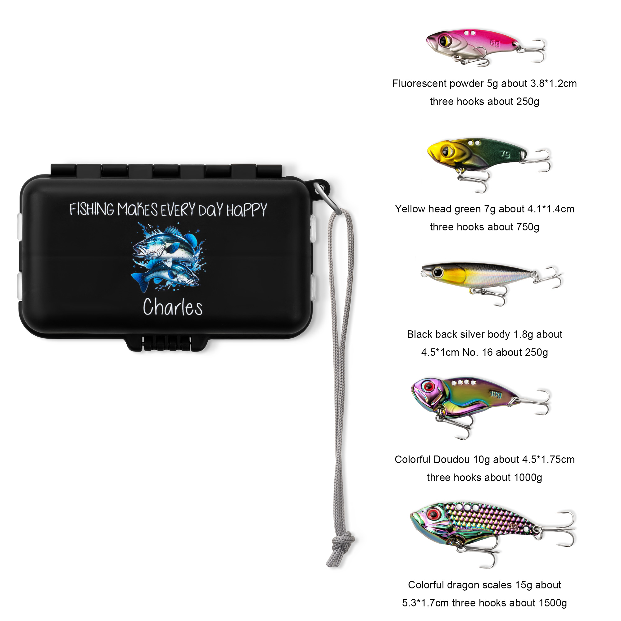 Personalized Portable Fishing Storage Box Set with Lifelike Fishing ...