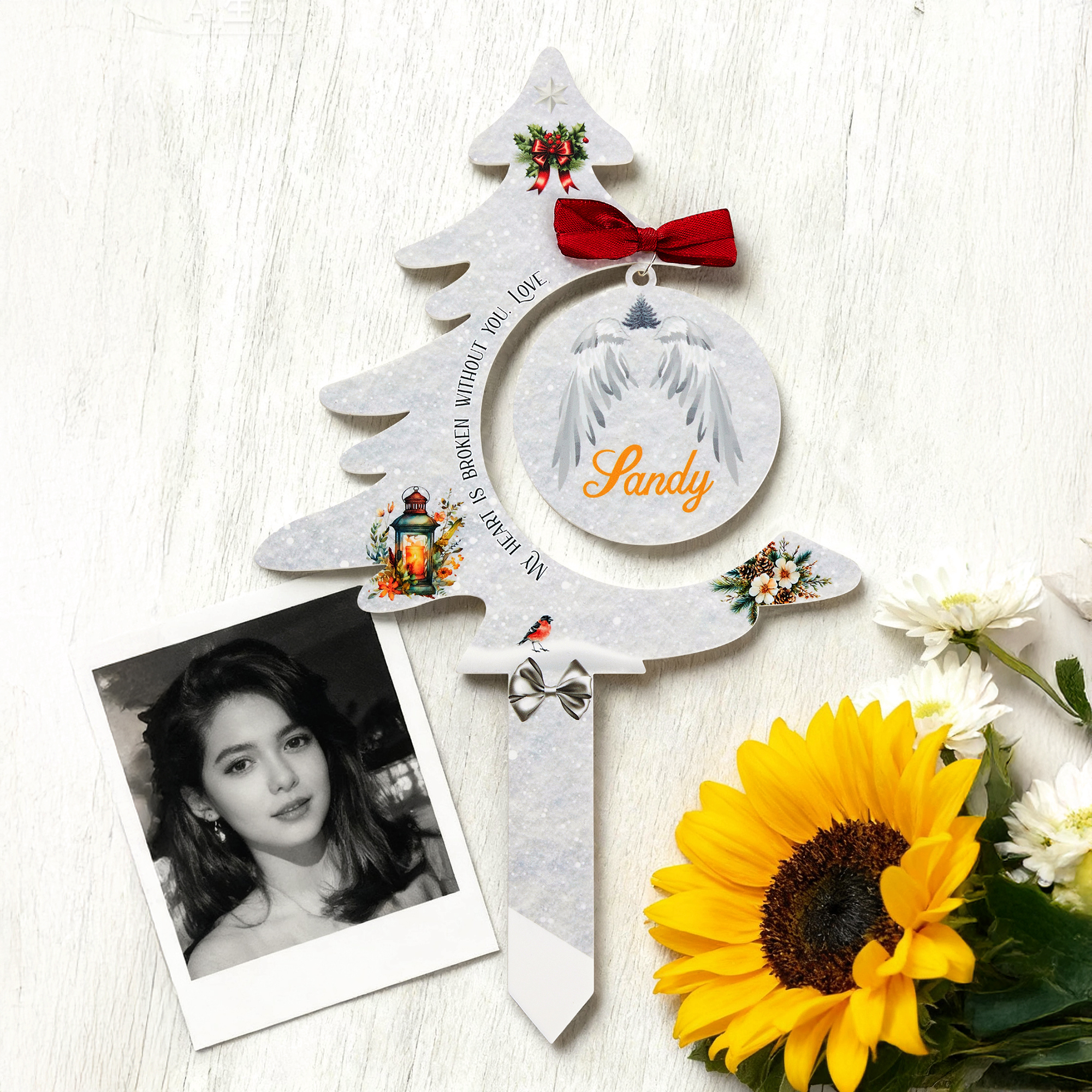 Personalized Angel Wings Cemetery Christmas Tree Memorial Grave Marker ...