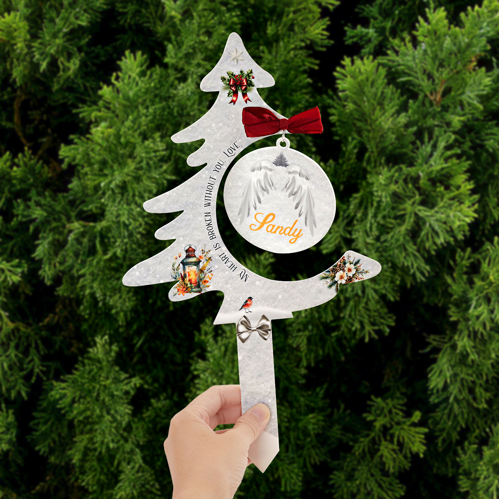 Personalised Angel Wings Cemetery Christmas Tree Memorial Grave Marker ...