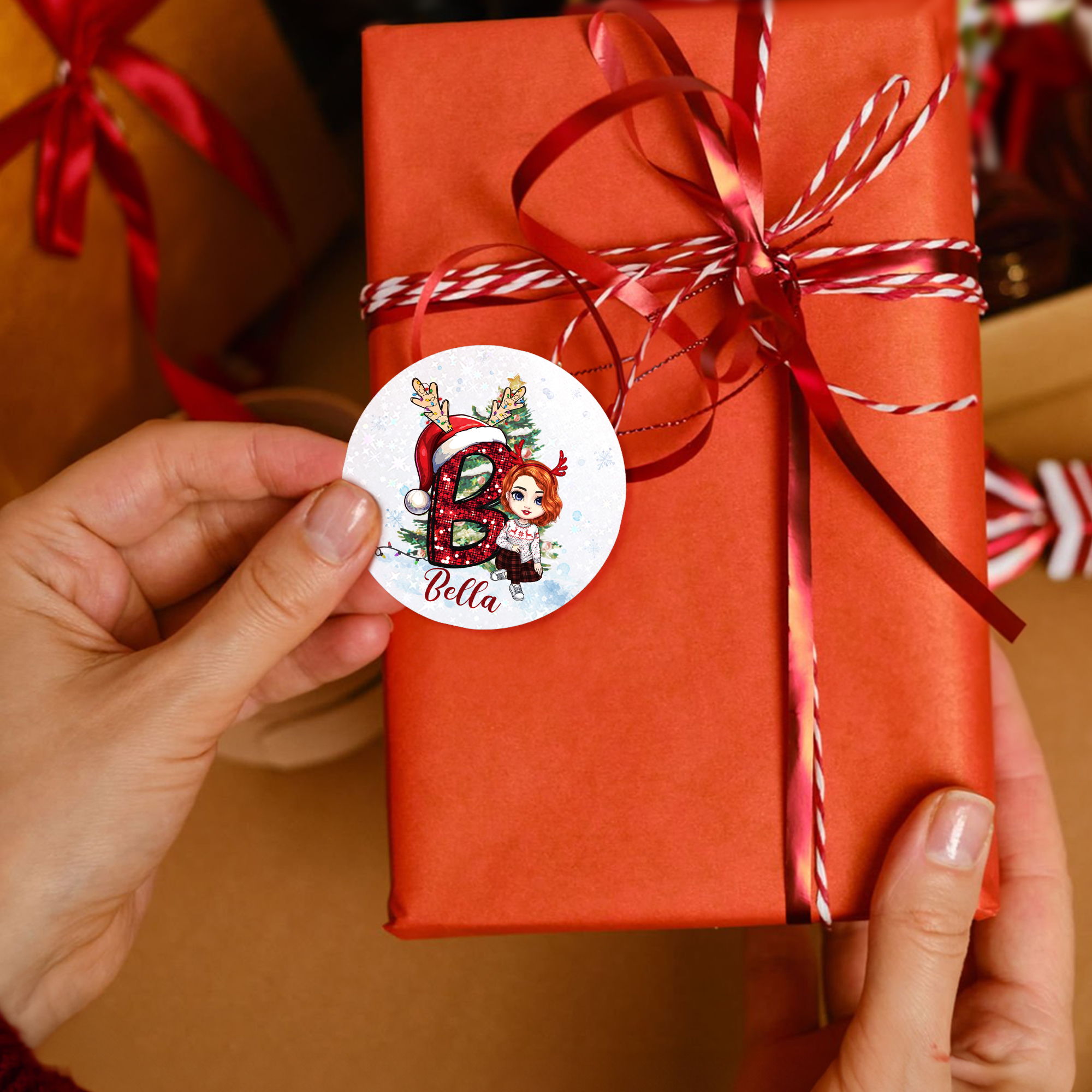 Personnalisé Santa Hat Initial Cartoon Character Glitter Stickers with ...