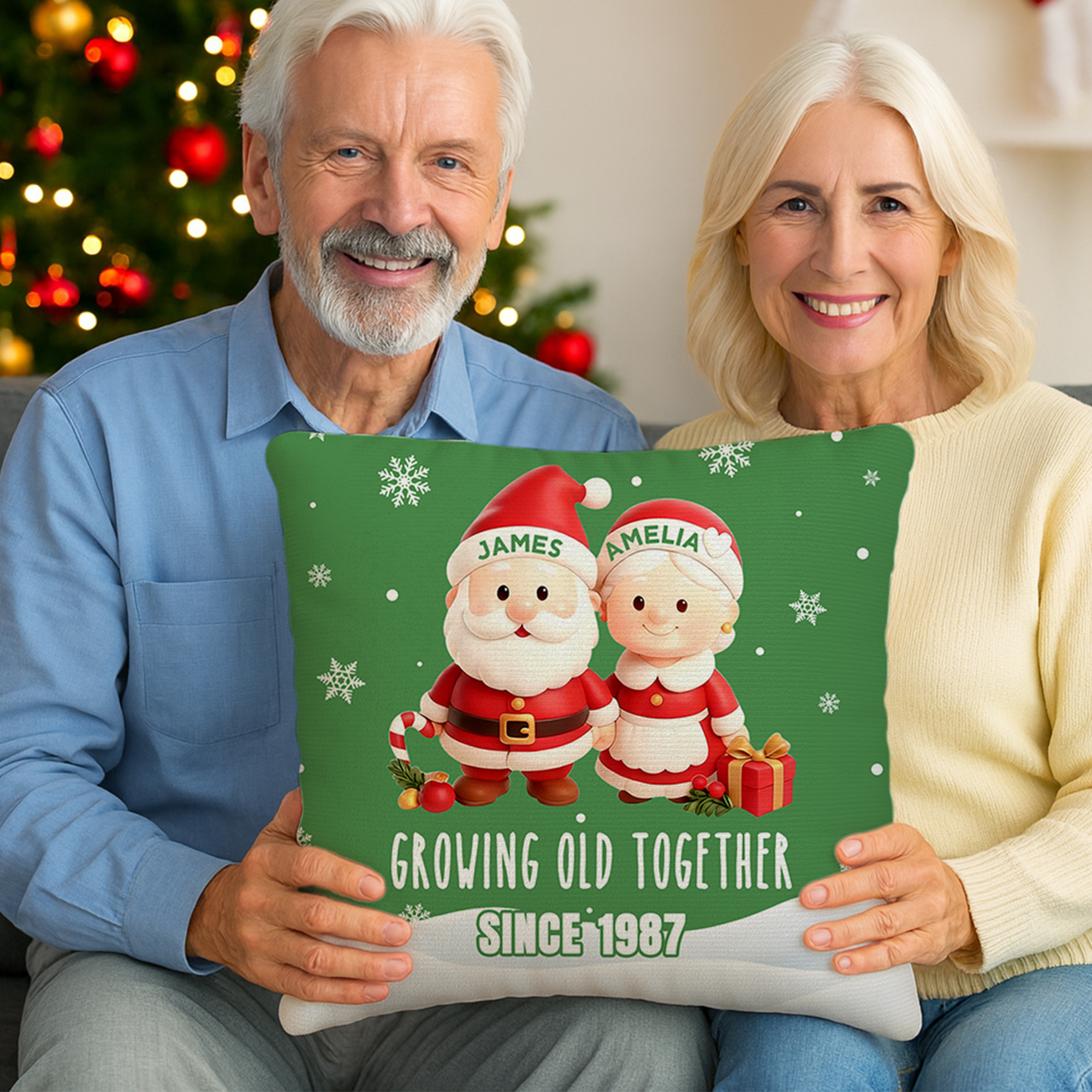 Personalized Growing Old Together Christmas Character Soft Throw Pillow ...
