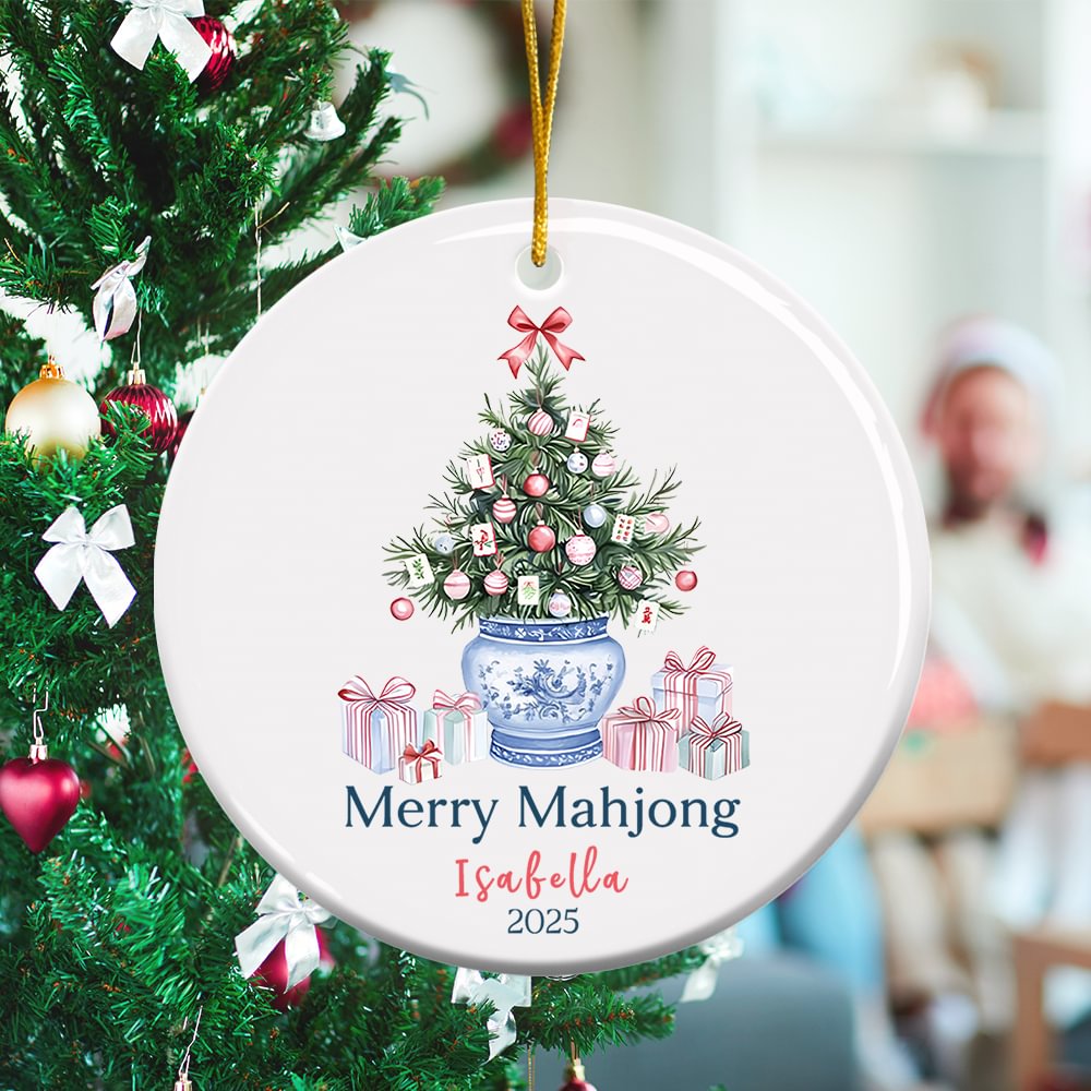 Personalized Mahjong Christmas Tree Chinoiserie Design Ceramic Ornament ...