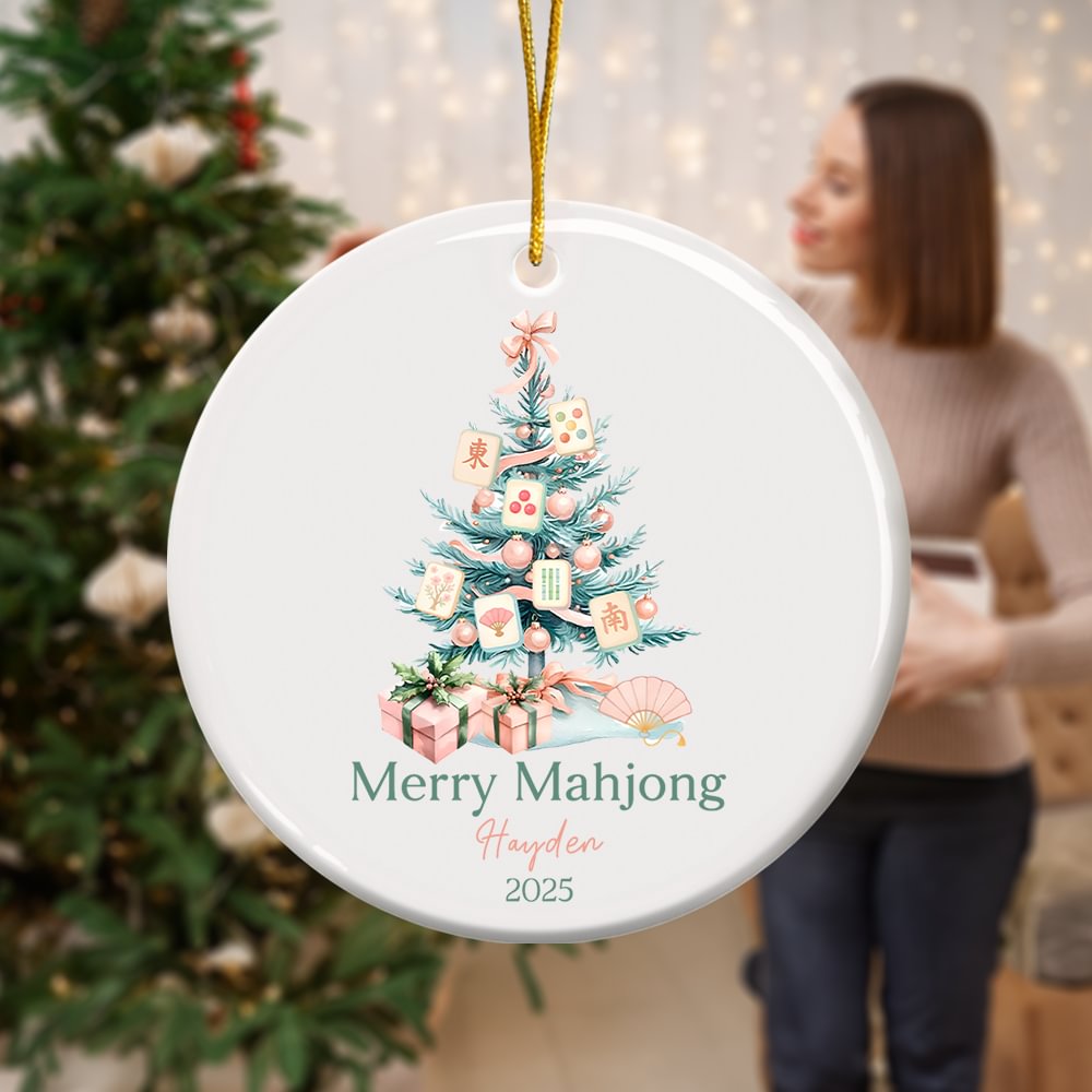 Personalized Mahjong Christmas Tree Chinoiserie Design Ceramic Ornament ...