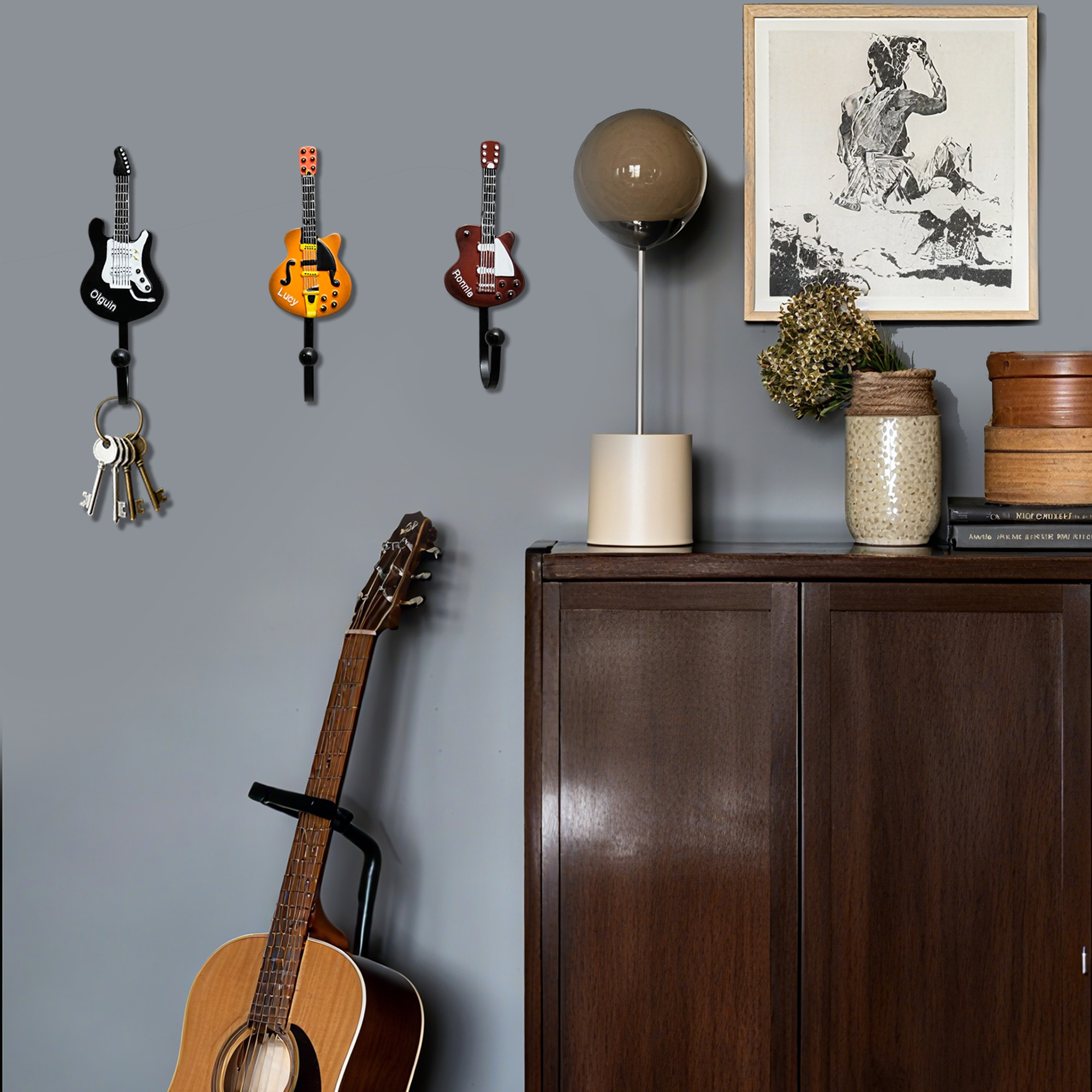 Personalized Electric Guitar Headstock Decorative Hooks with Name Set ...
