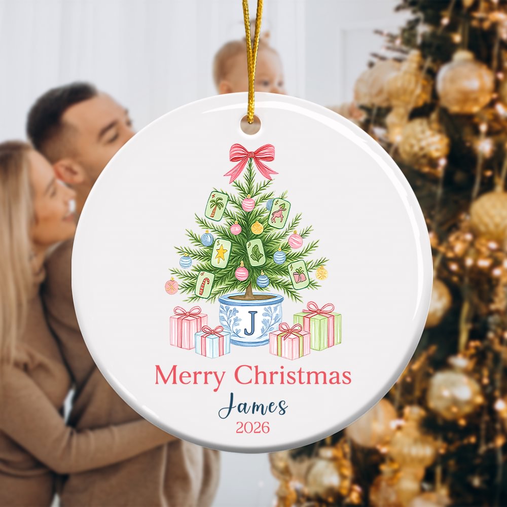 Personalized Mahjong Christmas Tree Chinoiserie Design Ceramic Ornament ...