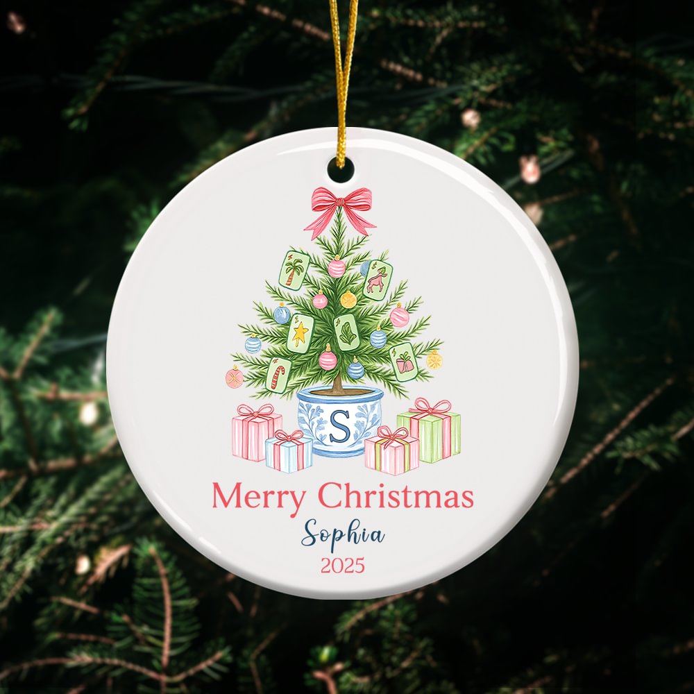 Personalized Mahjong Christmas Tree Chinoiserie Design Ceramic Ornament ...
